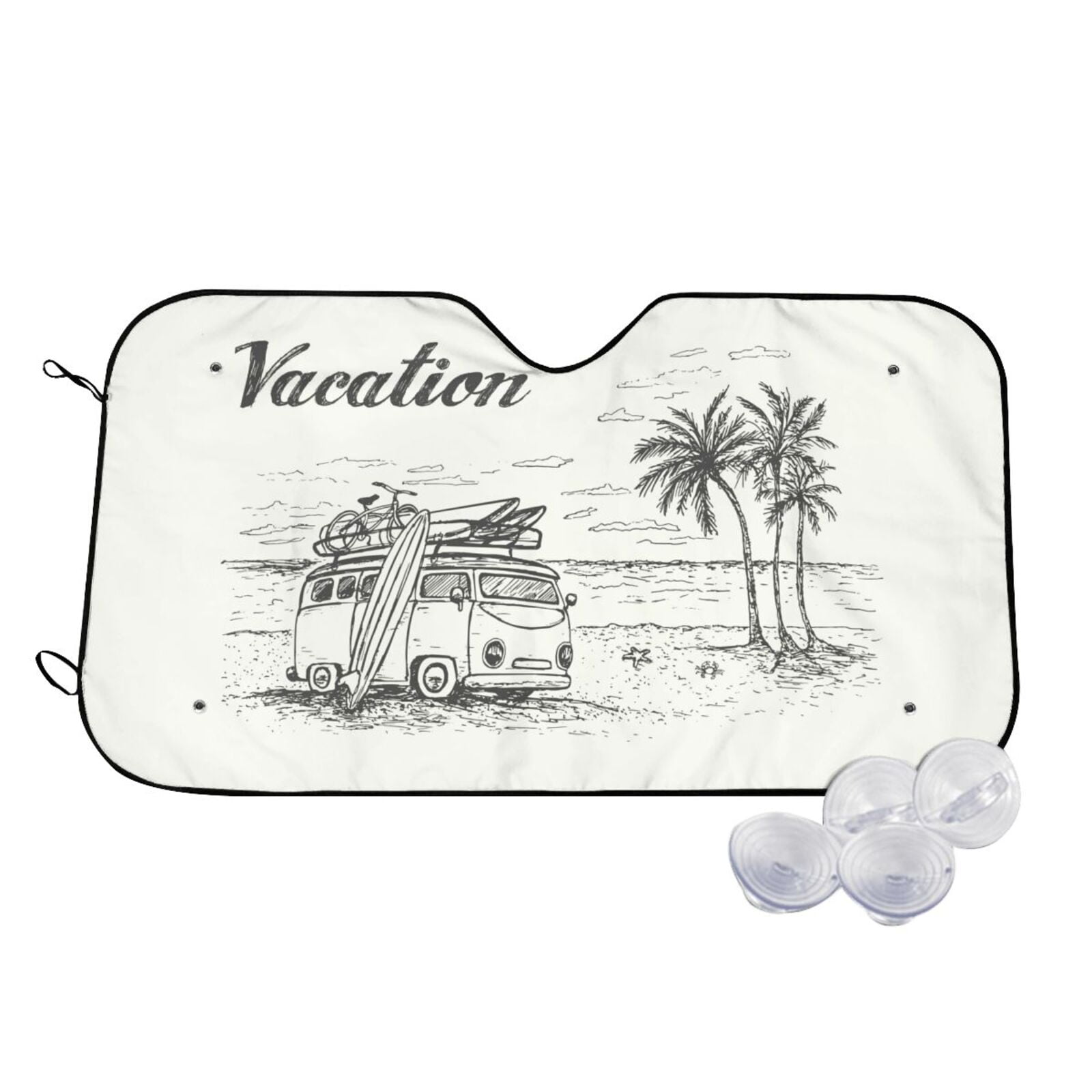 Kdxio Summer Vacation Scene With Camping Van Print Windshield Sun Shade ...