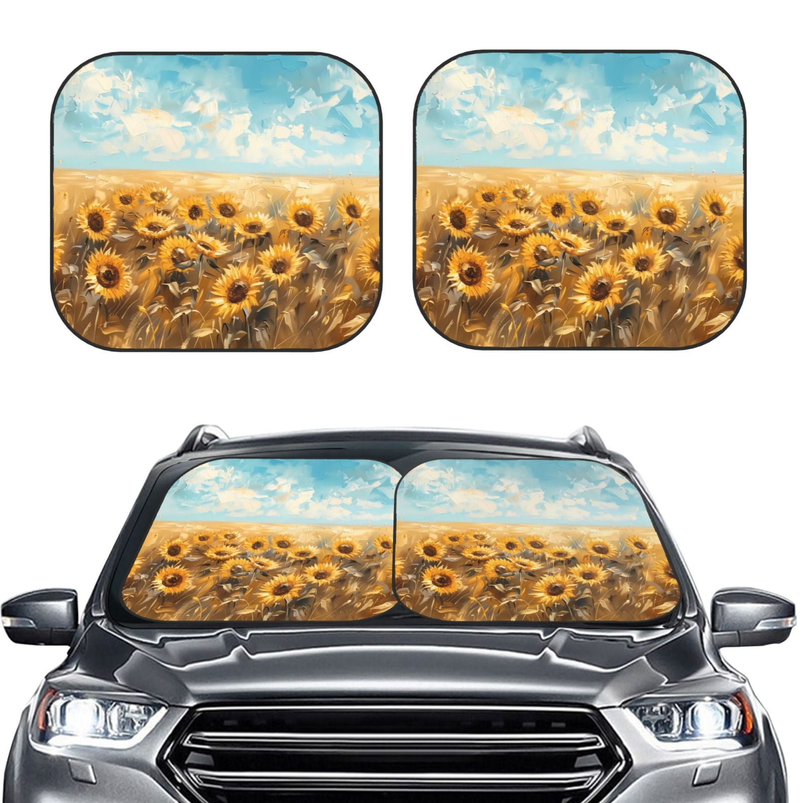 Kdxio Sunflower Field Bliss Print 2-Piece Sun Shade Front Windshield ...