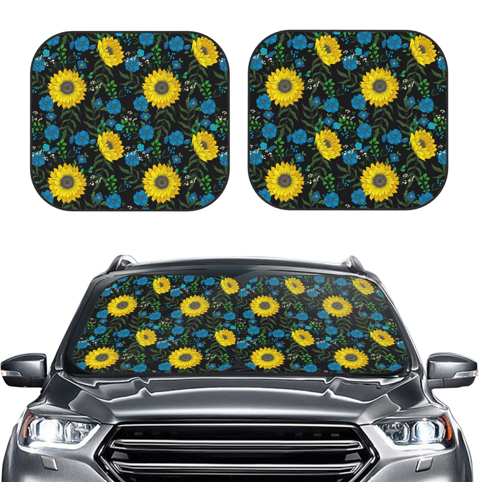 Kdxio Sunflowers And Blue Flower Print 2-Piece Sun Shade Front ...