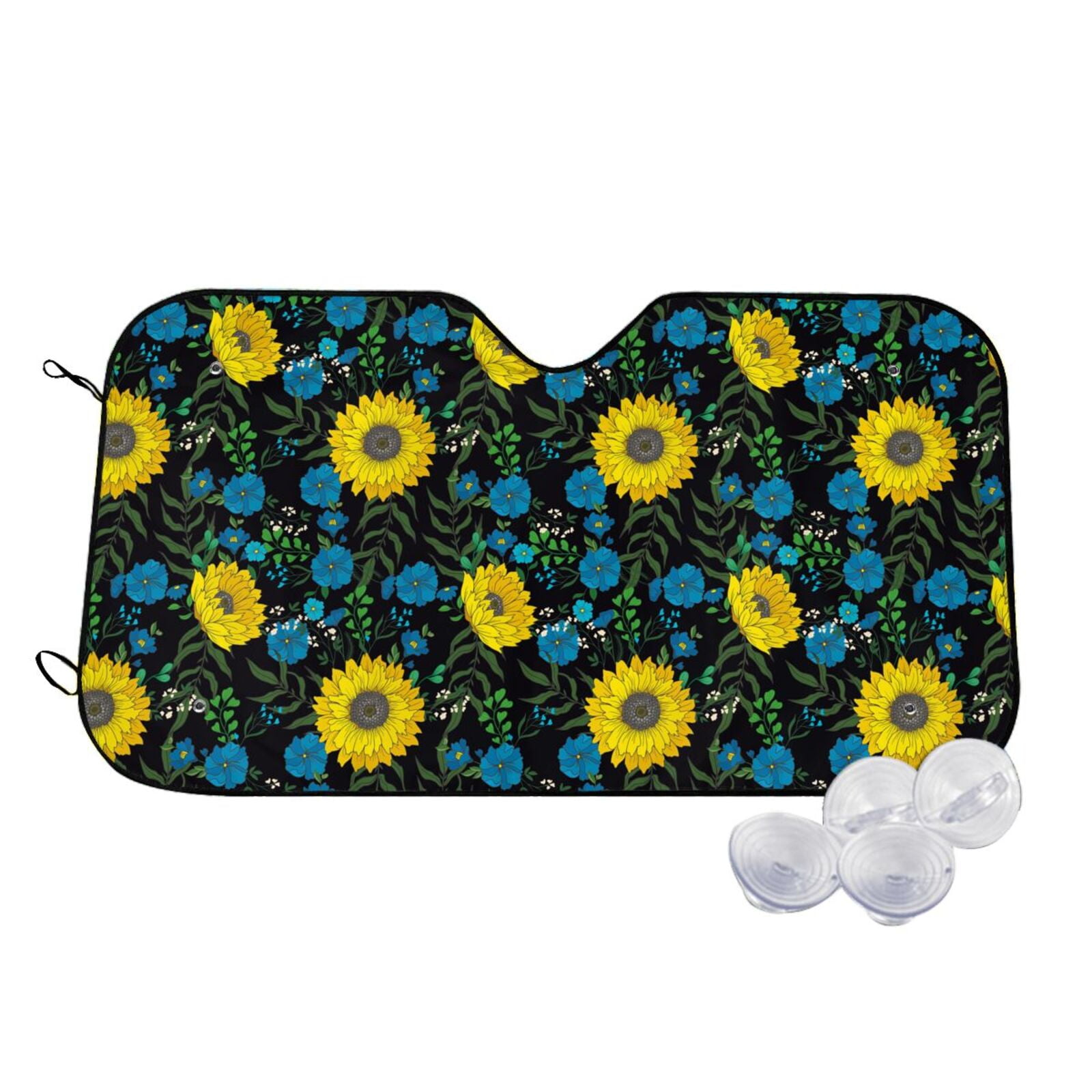 Kdxio Sunflowers And Blue Flower Print Windshield Sun Shade,UV Rays and ...