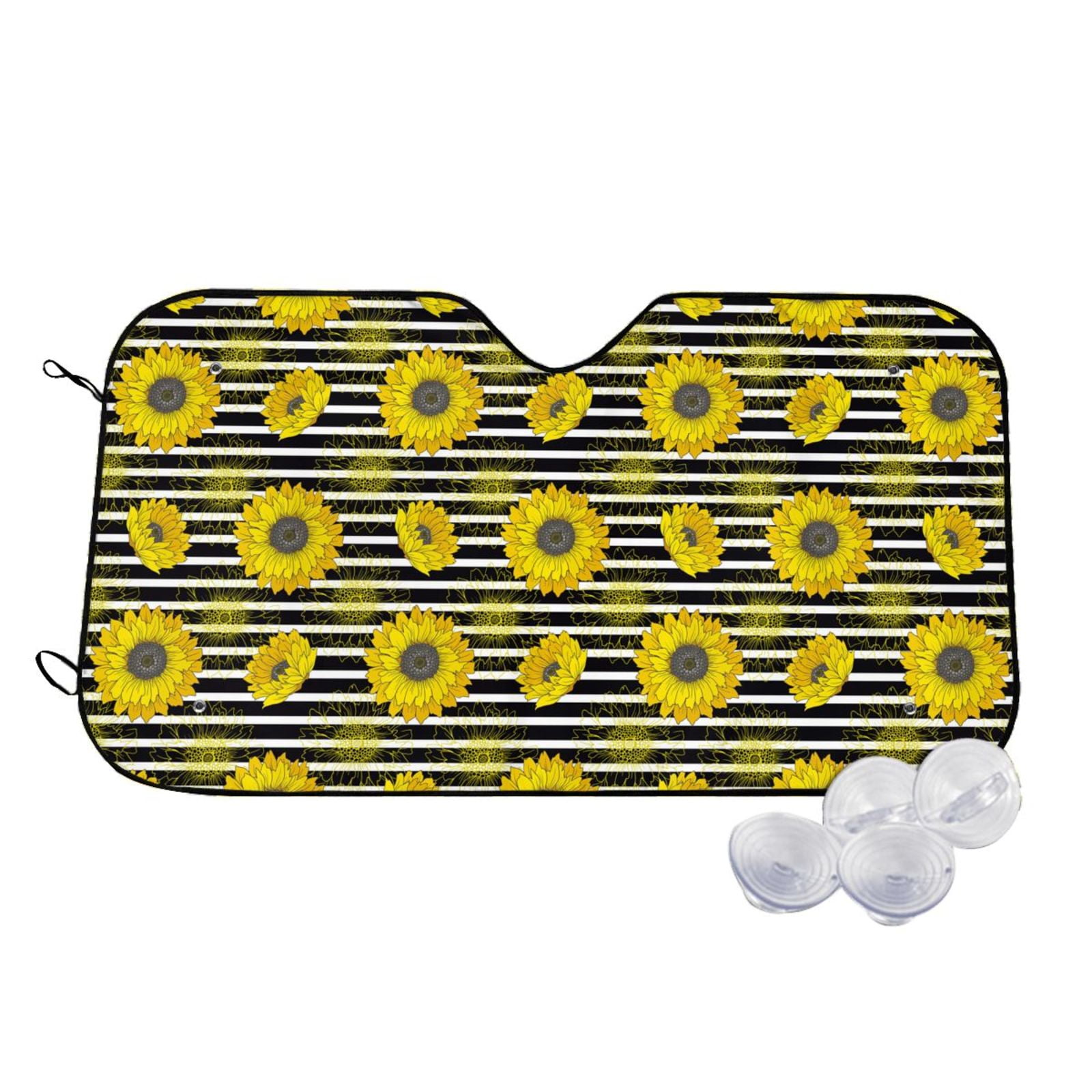 Kdxio Sunflowers On Black And White Stripes Print Windshield Sun Shade ...