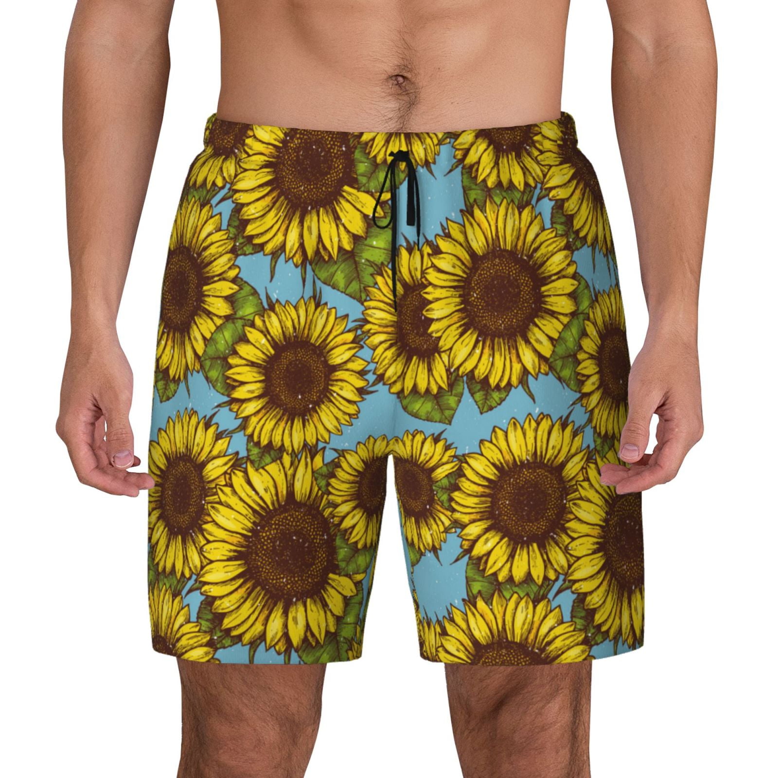 Kdxio Sunflowers Print Men's Swim Trunks with Compression Liner 7 Inch ...
