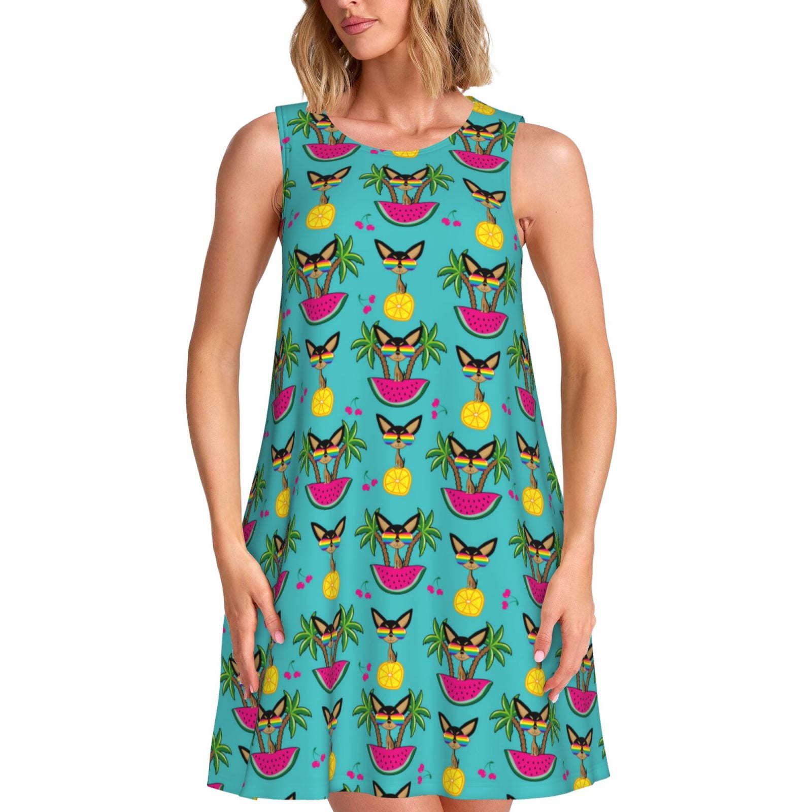 Kdxio Sunmmer Cat Pattern Summer Dresses for Women Beac Sleeveless ...