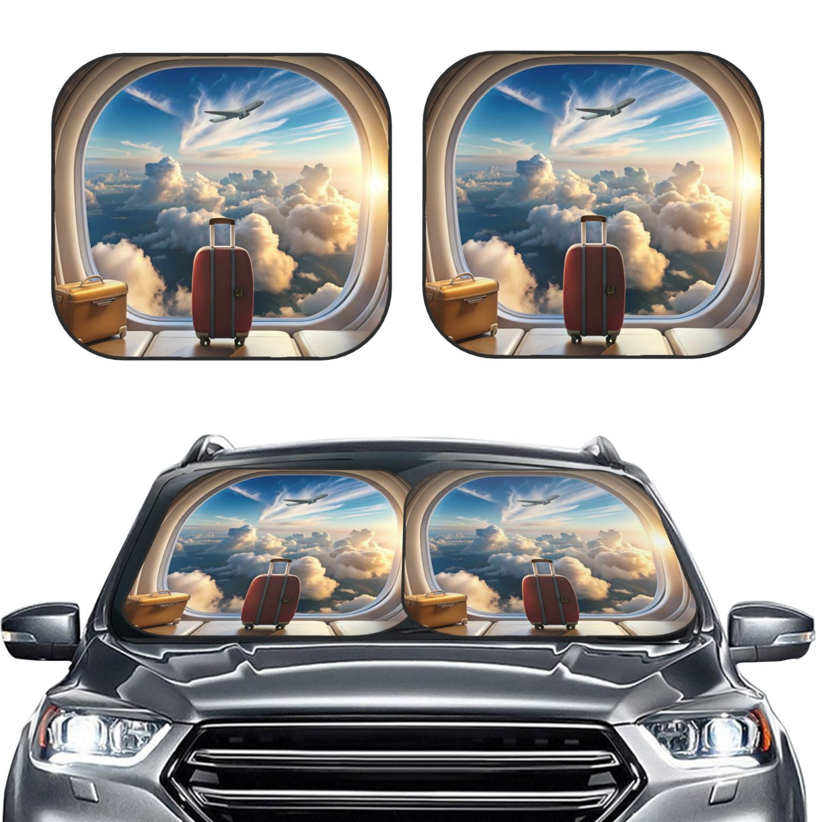 Kdxio Sunset Airplane Travel View Print 2-Piece Sun Shade Front ...
