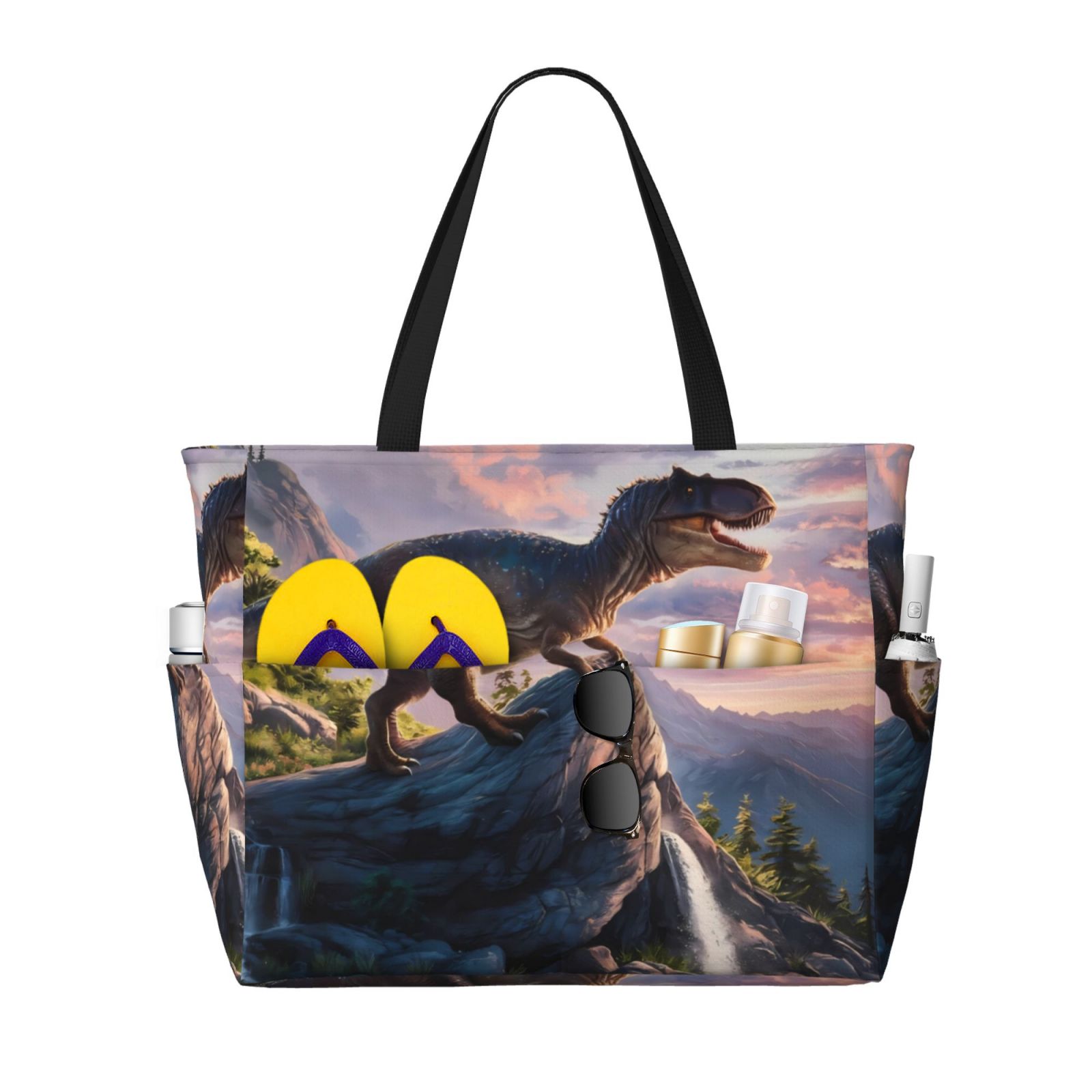 Kdxio Sunset Cliff Dinosaur for Beach Bag for Women Large Beach Tote ...