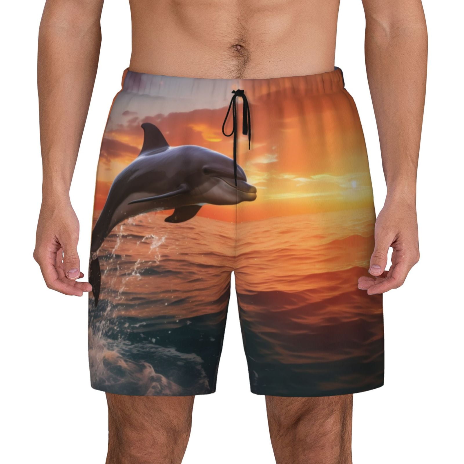 Kdxio Sunset Dancing Dolphin B Print Men's Swim Trunks with Compression ...