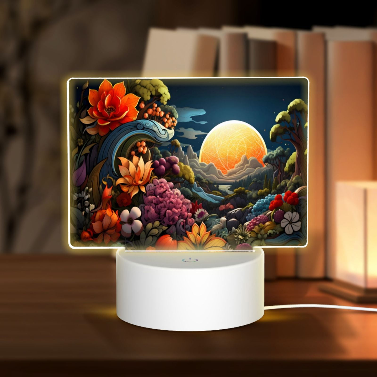 Kdxio Sunset Floral Fantasy Landscape Rectangular Acrylic Night Light ...