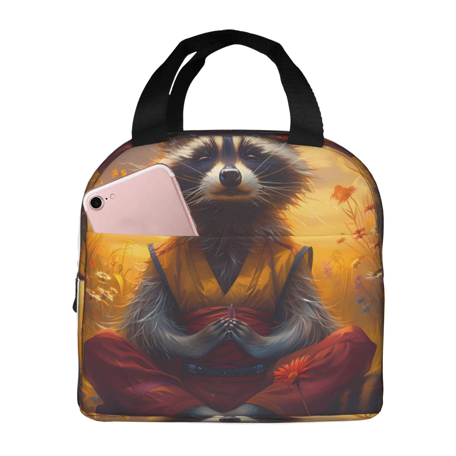Kdxio Sunset Flower Meditating Raccoon Print Insulated Lunch Bag ...