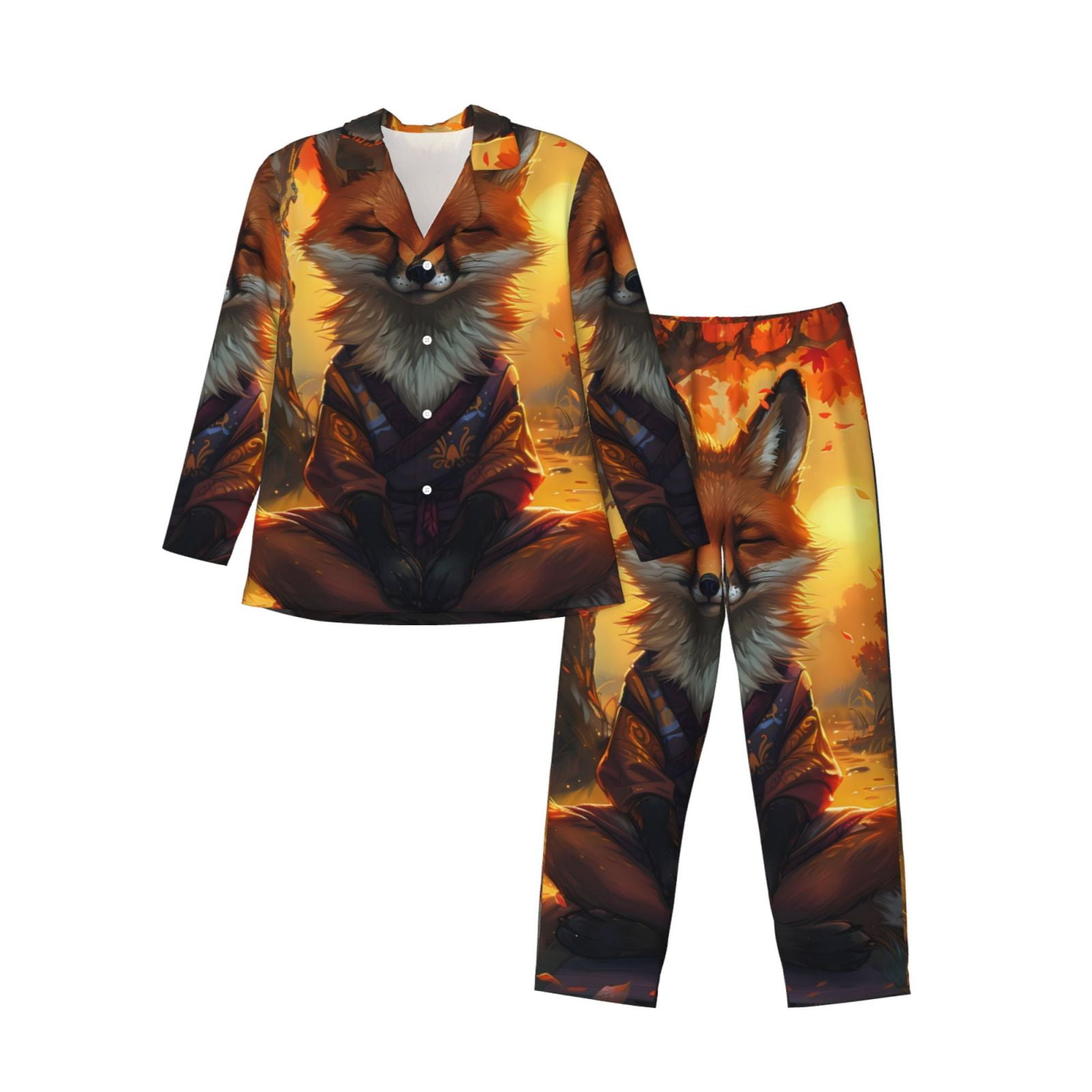 Kdxio Sunset Maple Tree Fox Men’s Pajama Set Pajamas For Men 2 Piece PJ ...