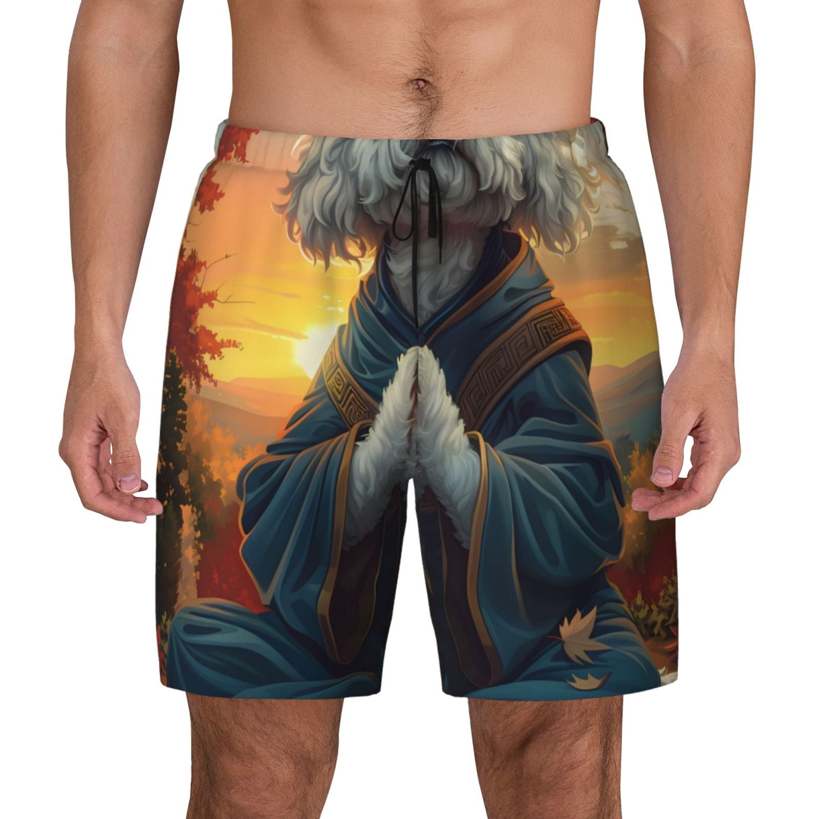 Kdxio Sunset Meditating Bichon Frise Print Men's Swim Trunks with ...