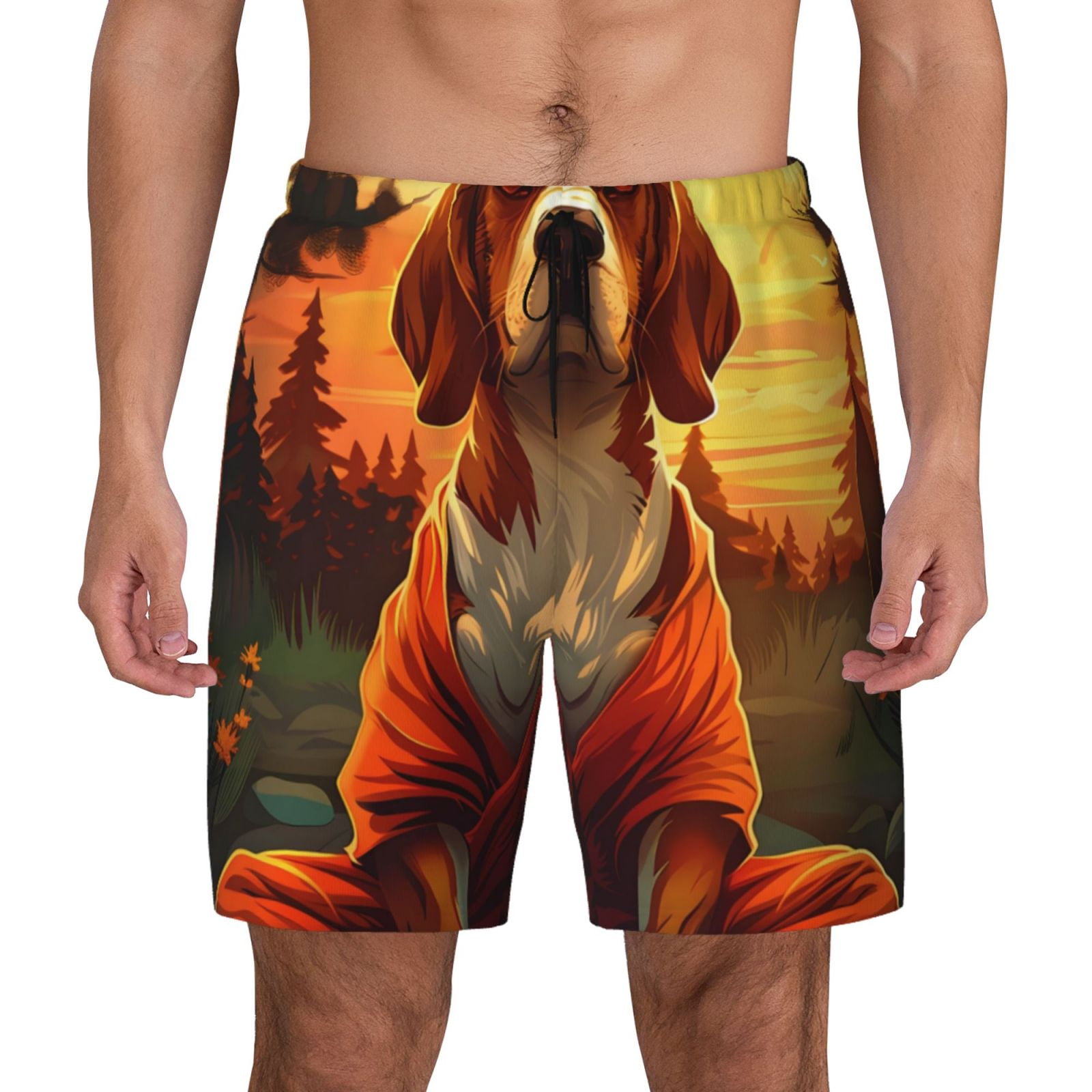 Kdxio Sunset Meditating Dog Print Men's Swim Trunks with Compression ...