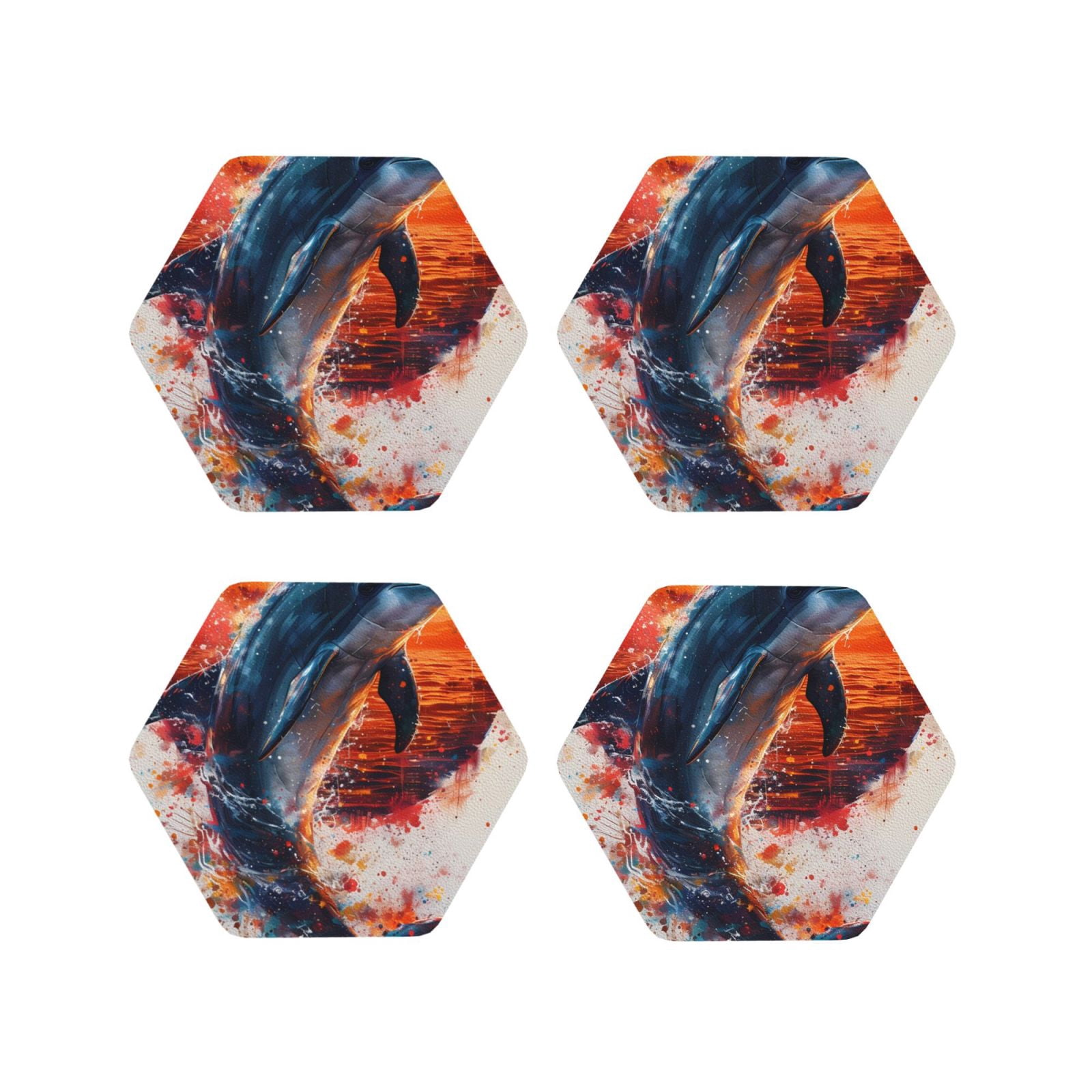 Kdxio Sunset Ocean Watercolor Dolphin Funny Coasters,4 Pcs Leather ...