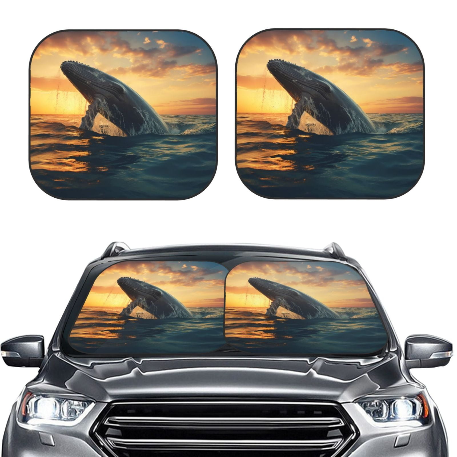 Kdxio Sunset Ocean Whale Print 2-Piece Sun Shade Front Windshield ...