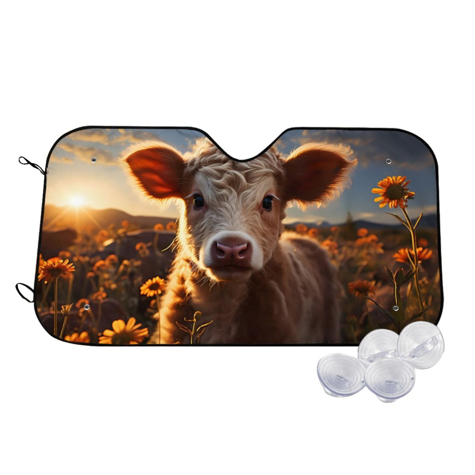 Kdxio Sunset Sunflower Small Cow Print Windshield Sun Shade,UV Rays and ...