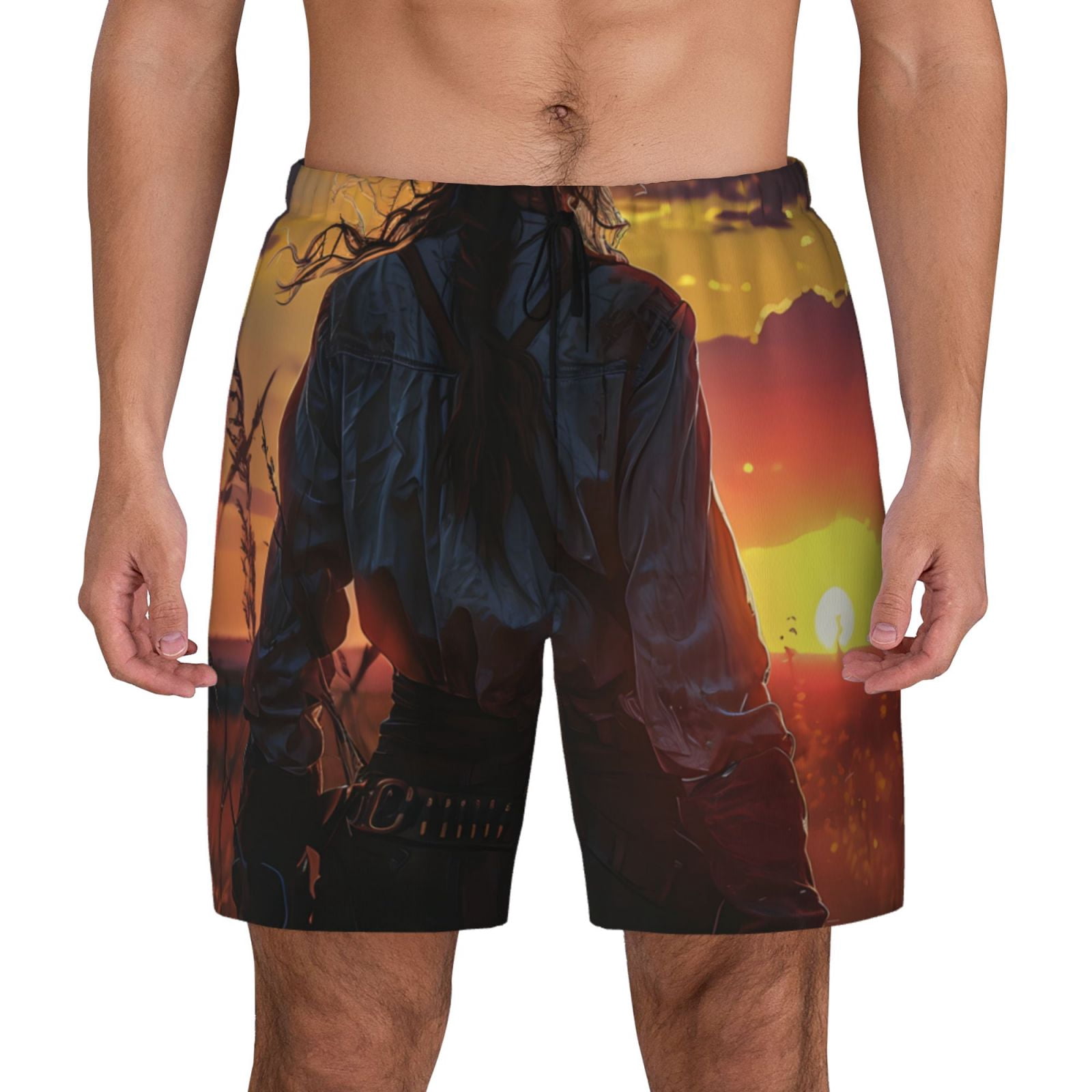 Kdxio Sunset Western Cowgirl Print Men's Swim Trunks with Compression ...