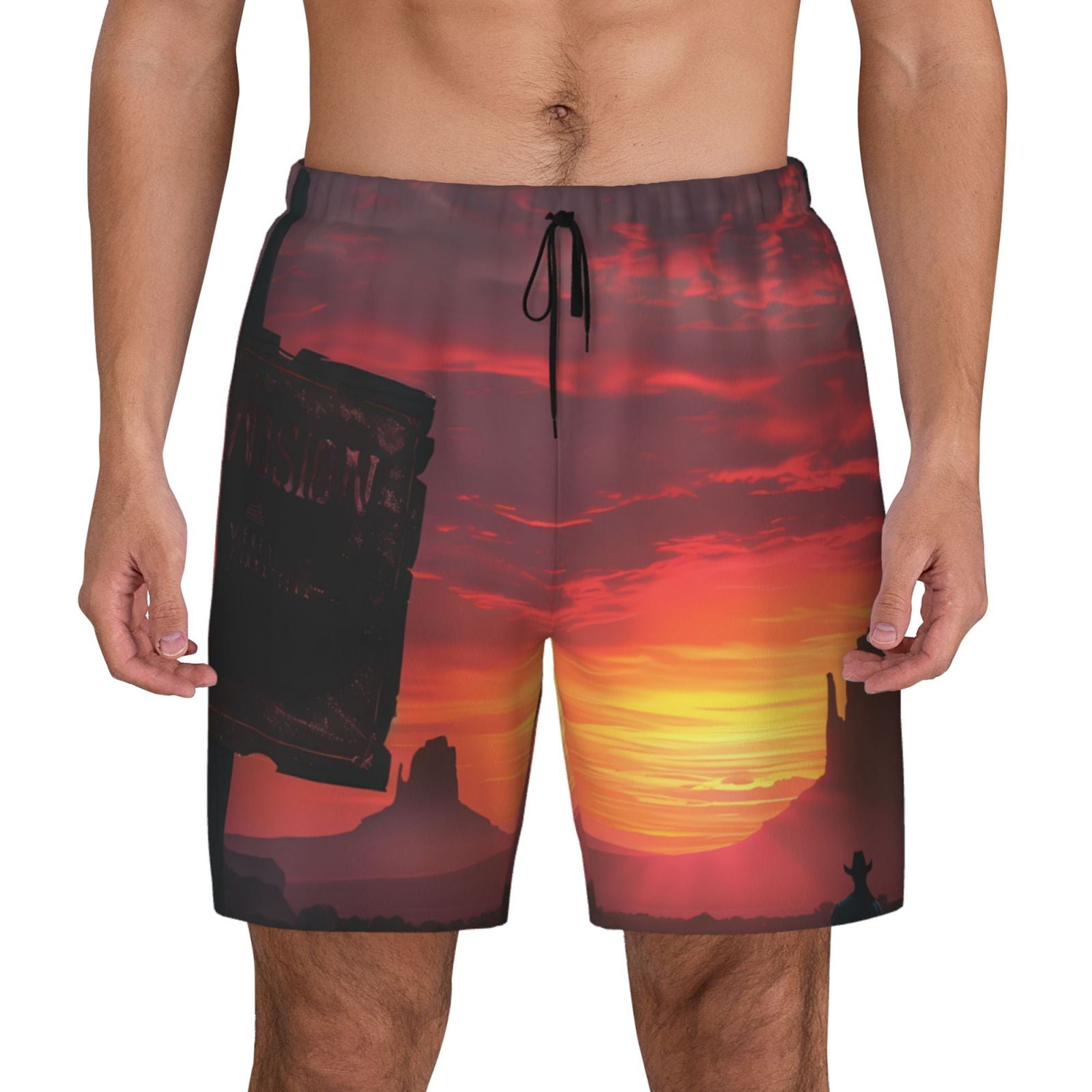 Kdxio Sunset Western Desert Cowboy Print Men's Swim Trunks with ...
