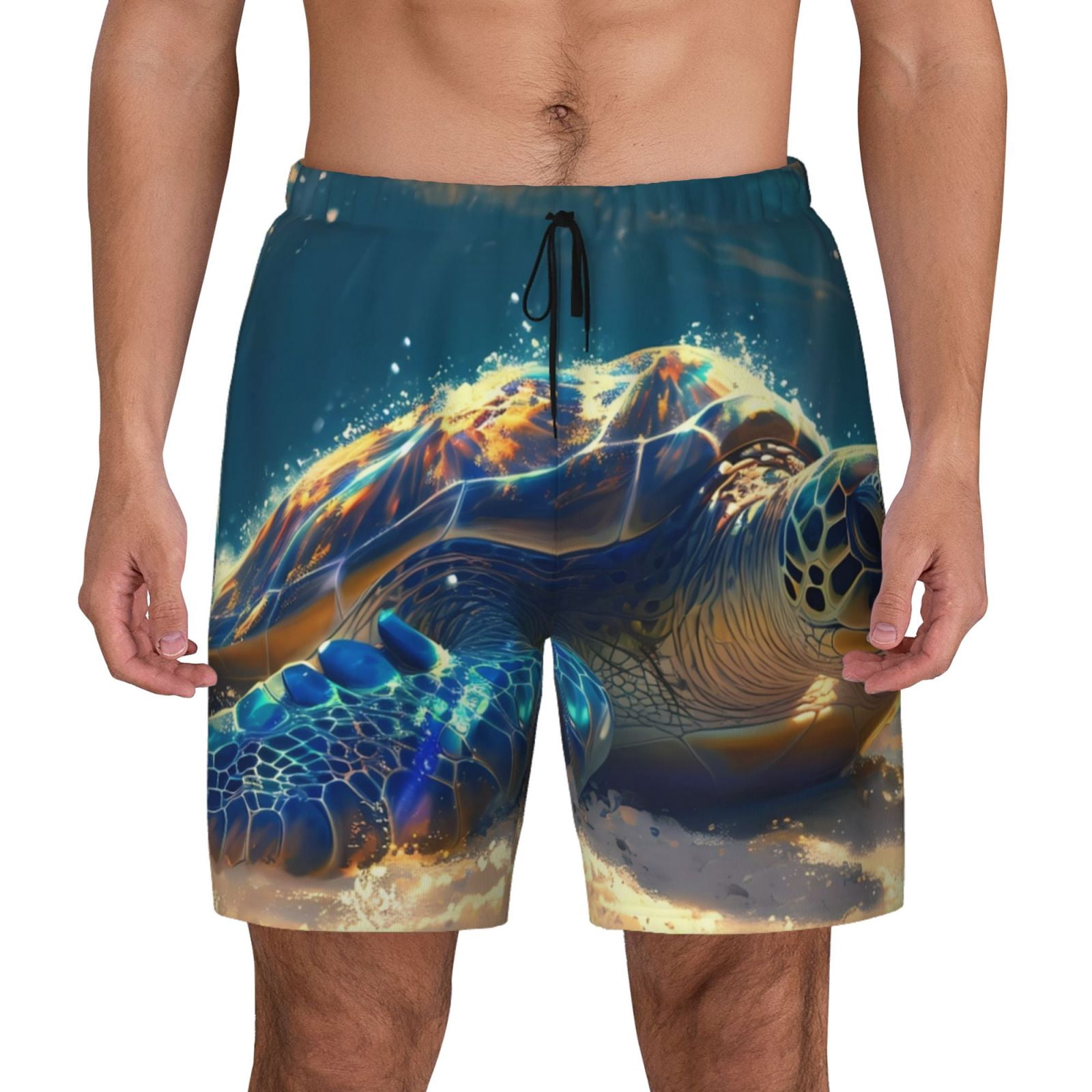 Kdxio Sunshine Underwater Sand Turtle Print Men's Swim Trunks with ...