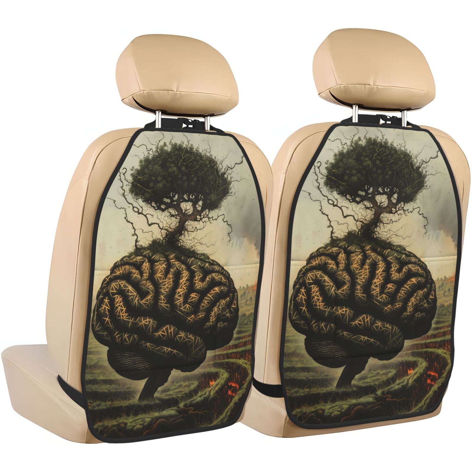 Kdxio Surreal Brain Tree Print 2 Pack Car Kick Mat Seat Cover Back ...