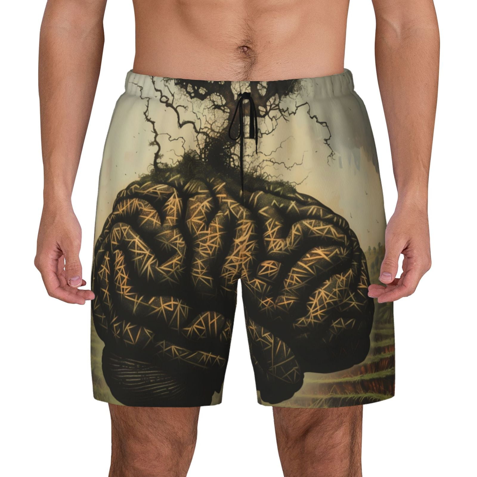 Kdxio Surreal Brain Tree Print Men's Swim Trunks with Compression Liner ...