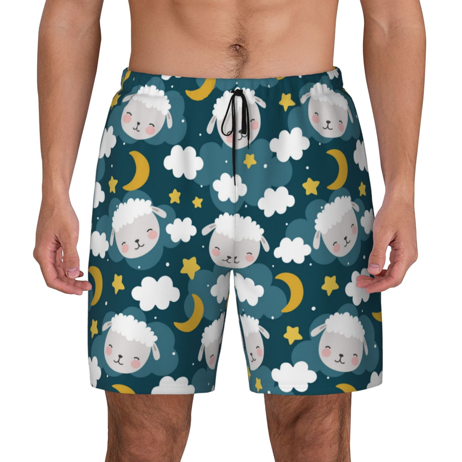 Kdxio Sweet Dream Lamb Print Men's Swim Trunks with Compression Liner 7 ...