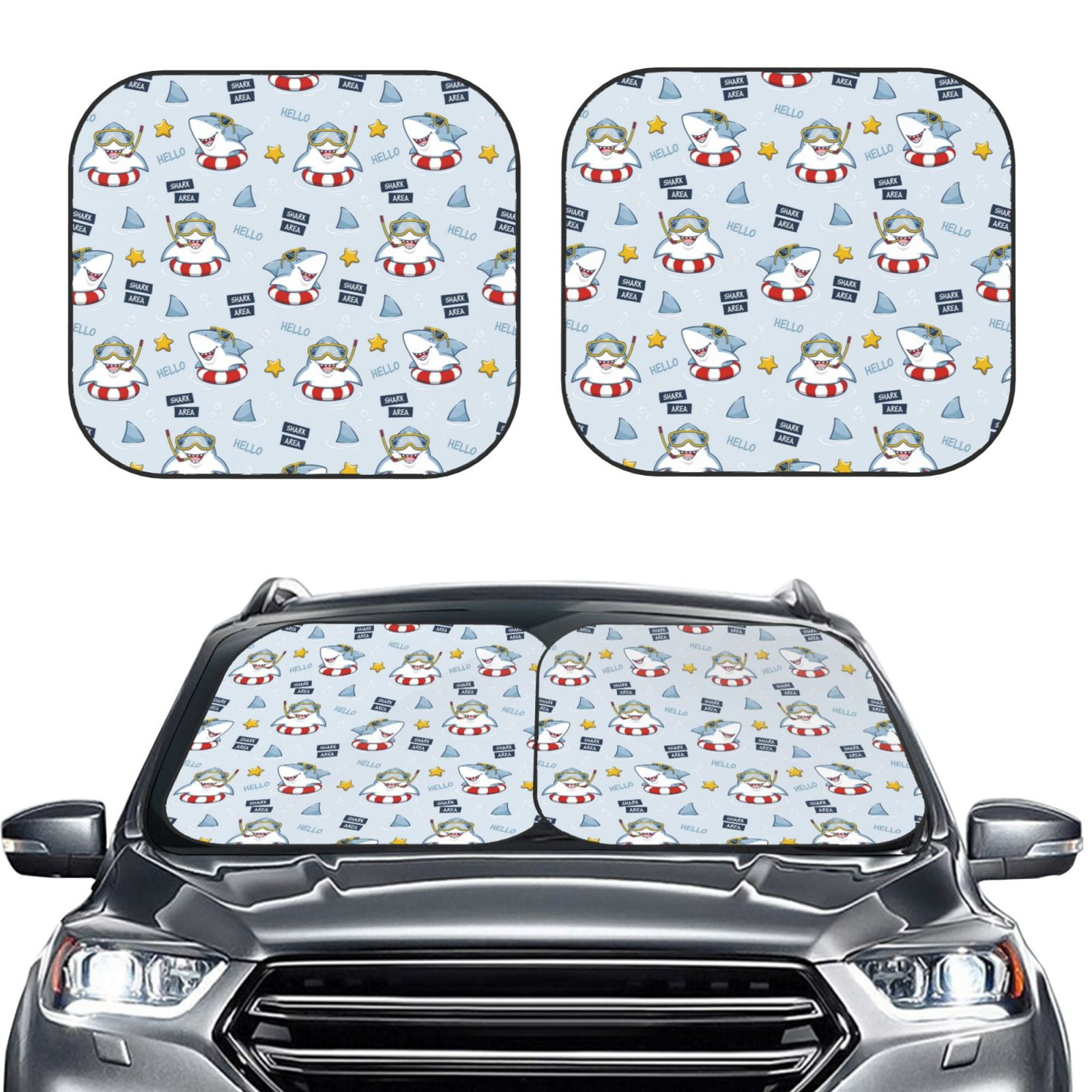 Kdxio Swimming Shark Print 2-Piece Sun Shade Front Windshield ...