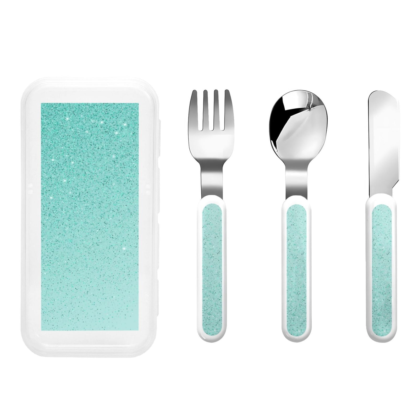 Kdxio Teal Turquoise Glitter Toddler Utensils Set - Kids Silverware Set ...