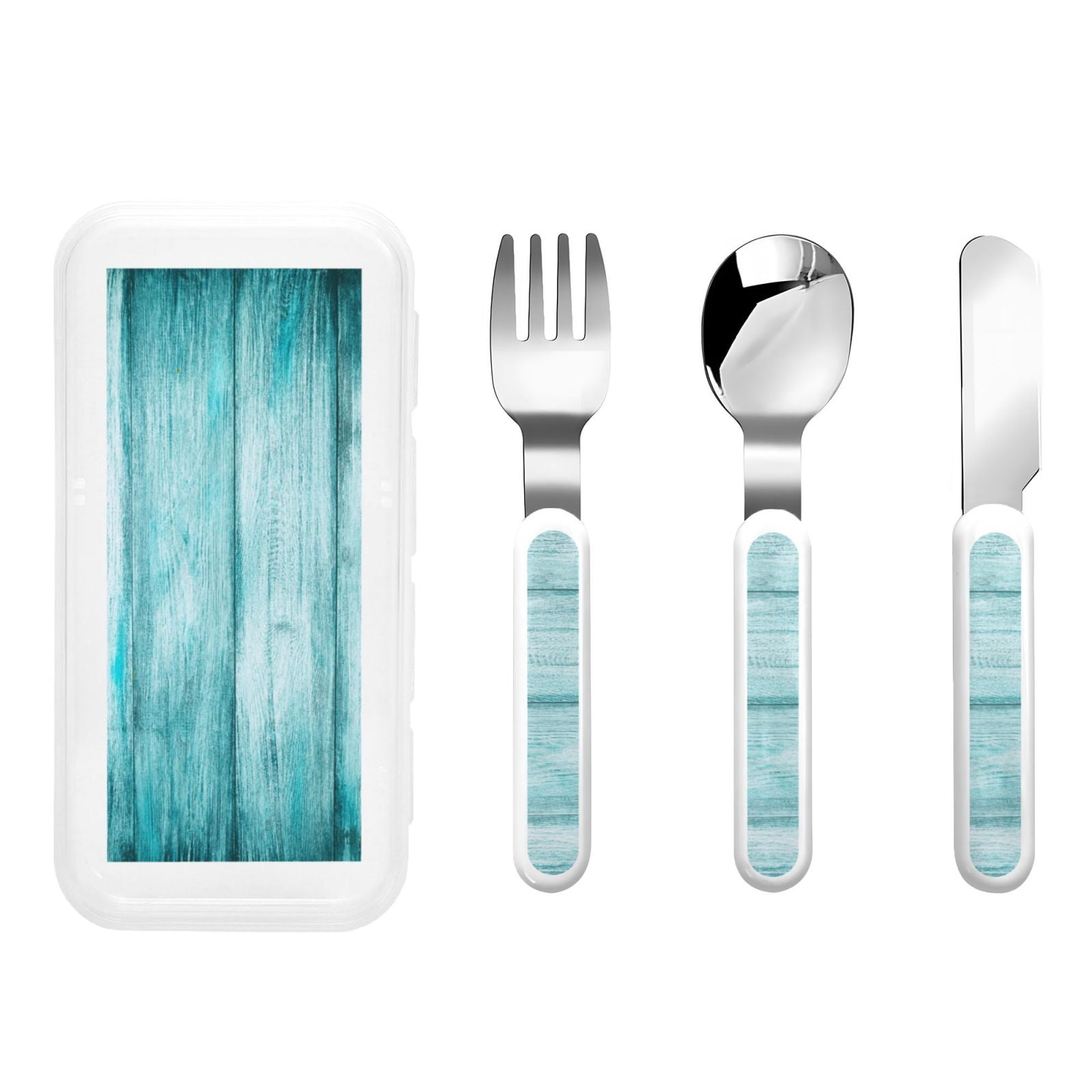 Kdxio Teal Turquoise Wood Toddler Utensils Set - Kids Silverware Set ...