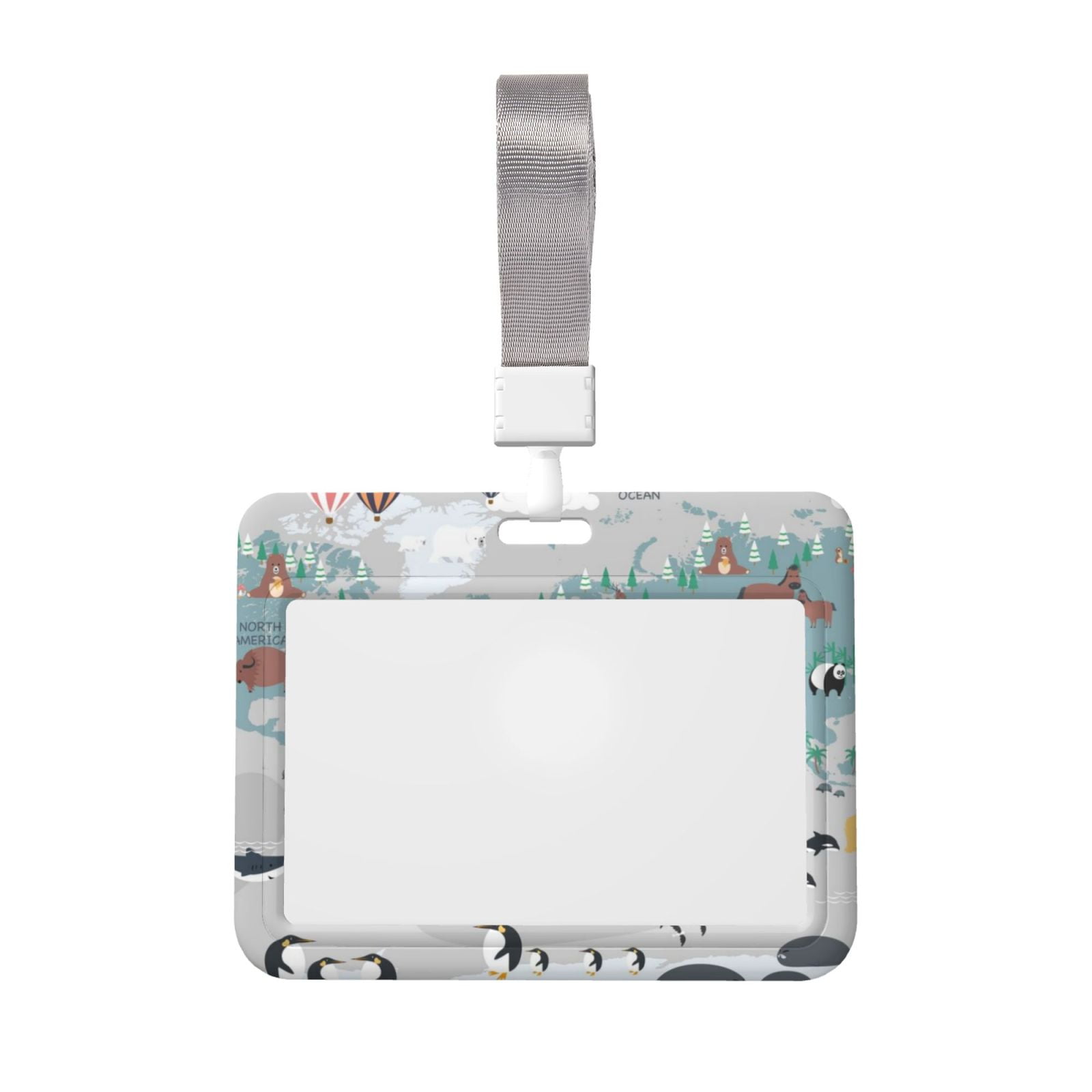 Kdxio The World Map with Cartoon Animals Card Badge Holder Work Badge ...
