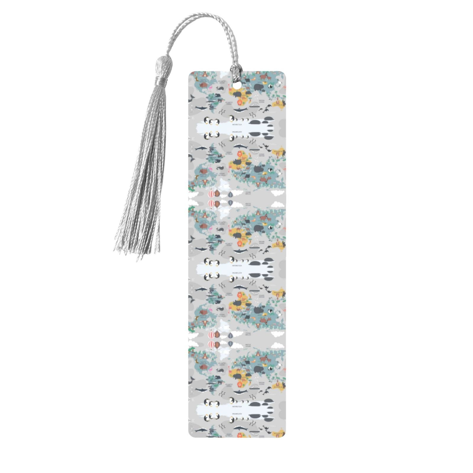 Kdxio The World Map with Cartoon Animals Print Metal Tassel Bookmarks ...