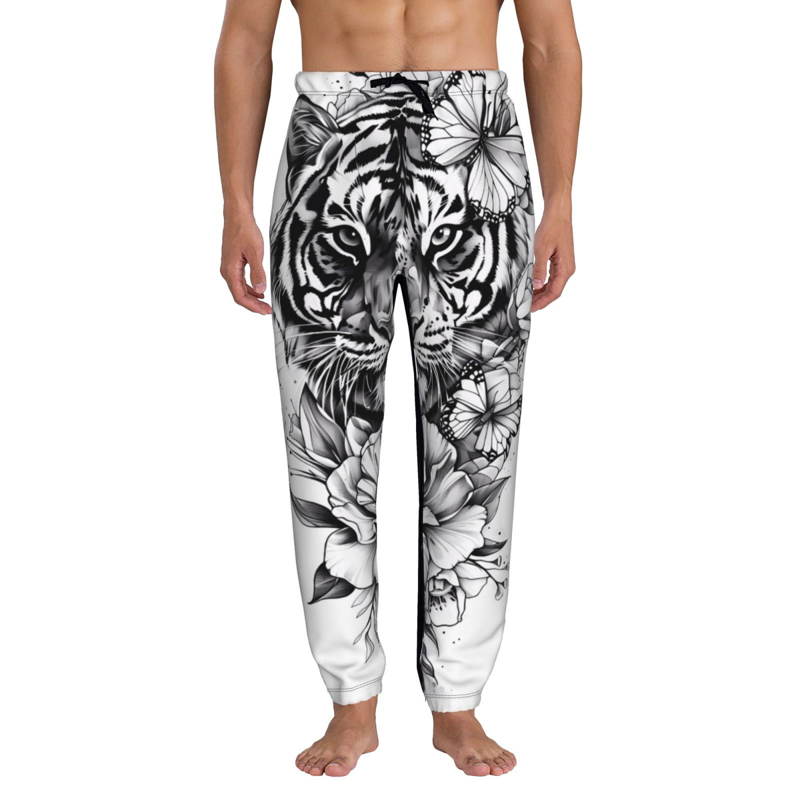 Kdxio Tiger Butterfly Floral Art Pattern Joggers,Sweatpants for Men ...