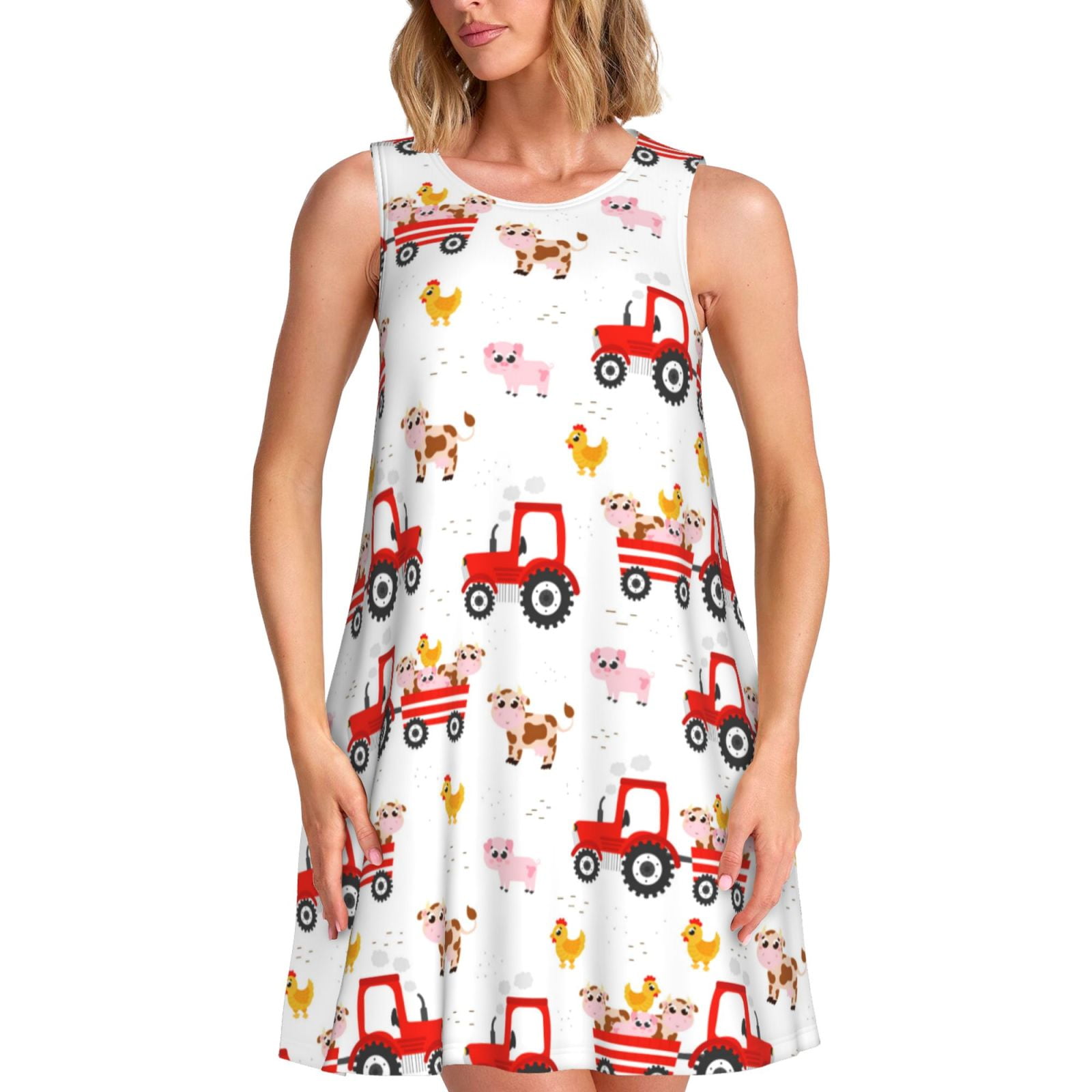 Kdxio Tractor With Farm Animals Pattern Summer Dresses for Women Beac ...
