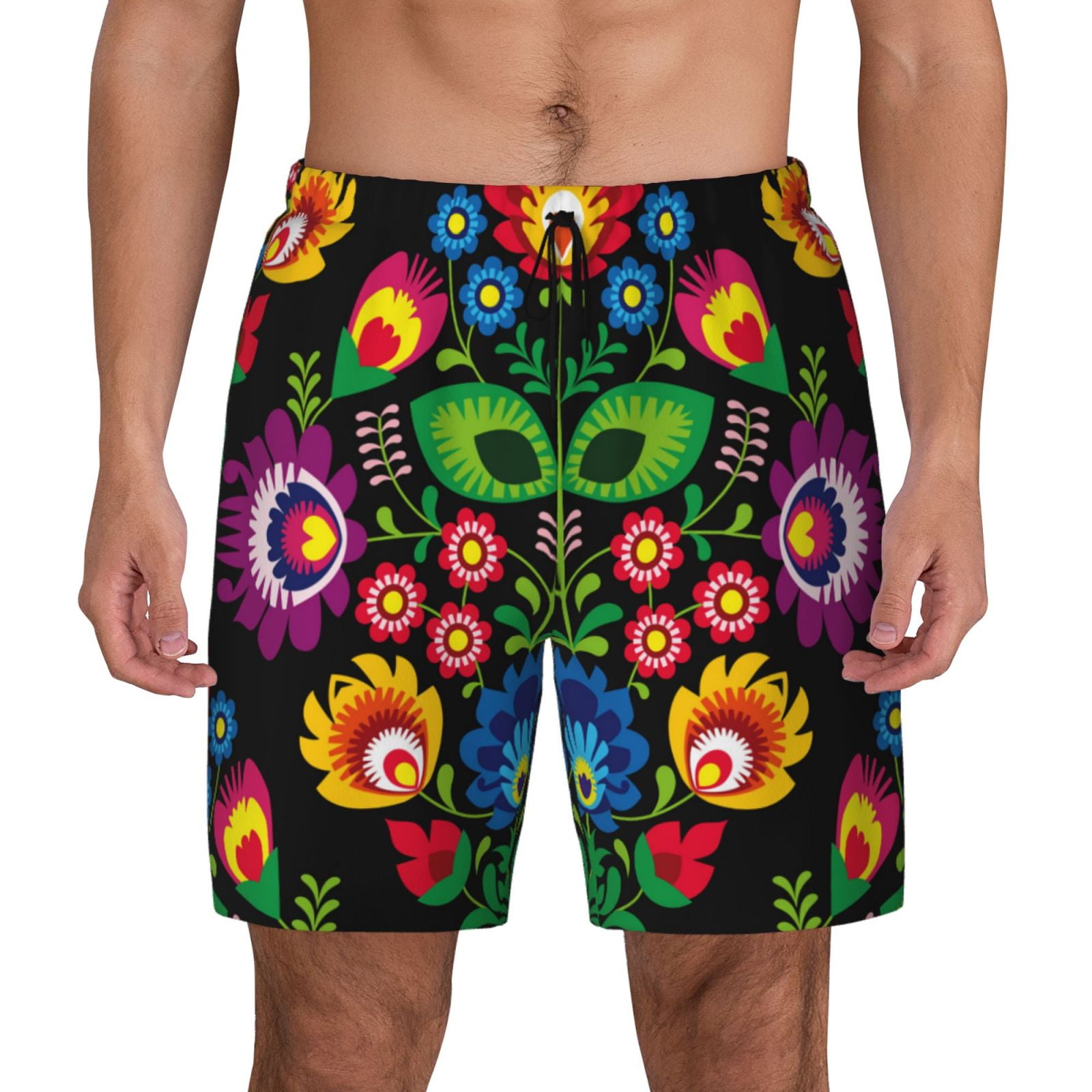 Kdxio Traditional Floral Polish Print Men's Swim Trunks with ...
