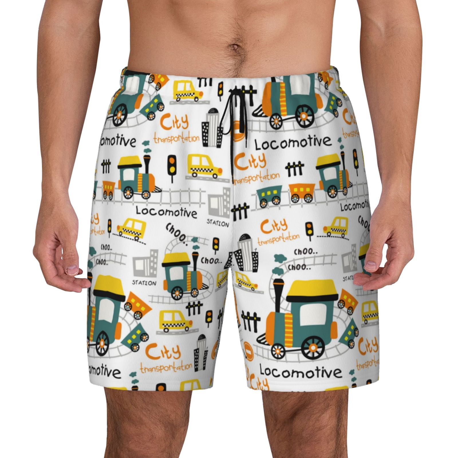 Kdxio Transportation Cartoon Print Men's Swim Trunks with Compression ...
