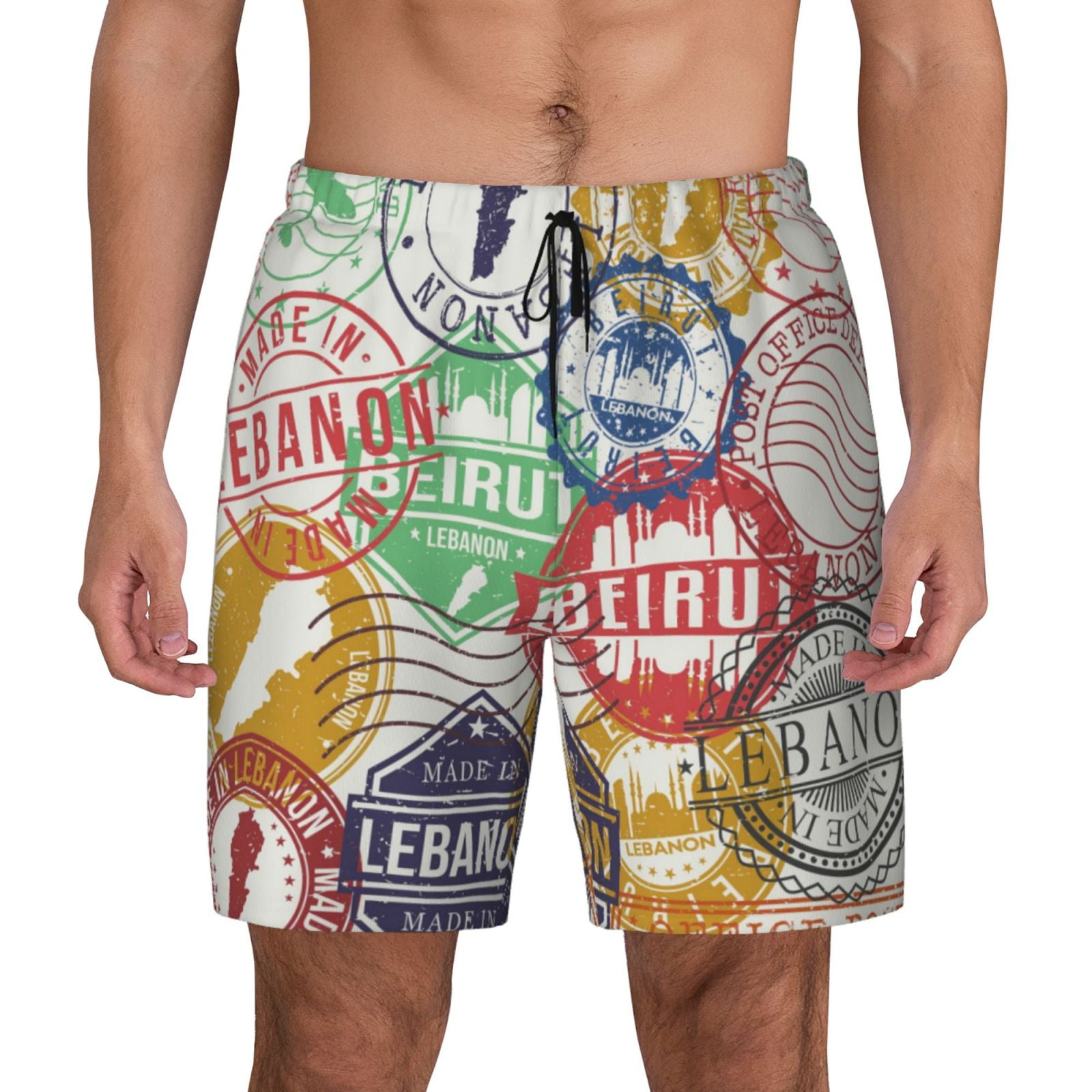 Kdxio Travel Stamp Print Men'S Swim Trunks With Compression Liner 7 ...