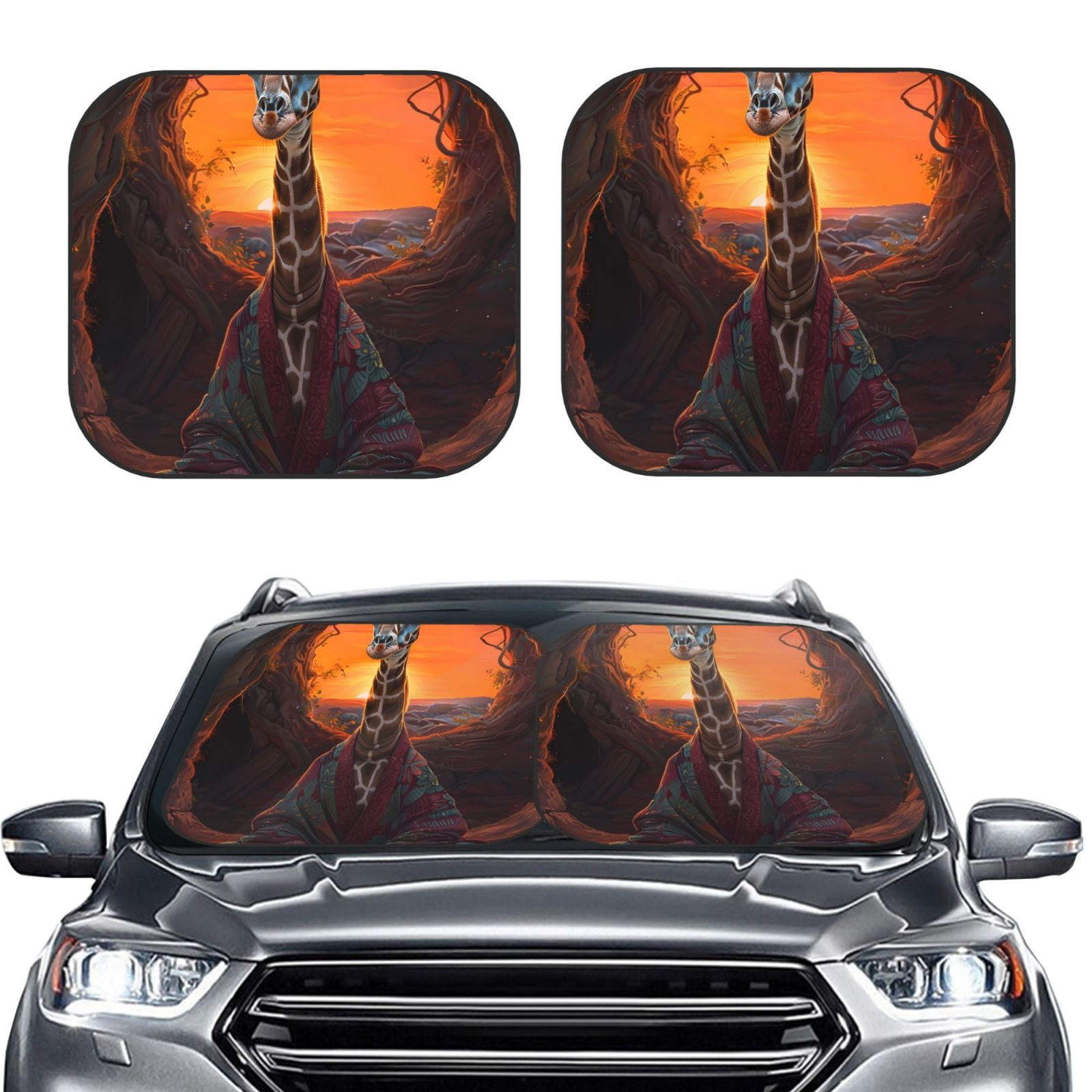 Kdxio Tree Hollow Meditating Giraffe Print 2-Piece Sun Shade Front ...