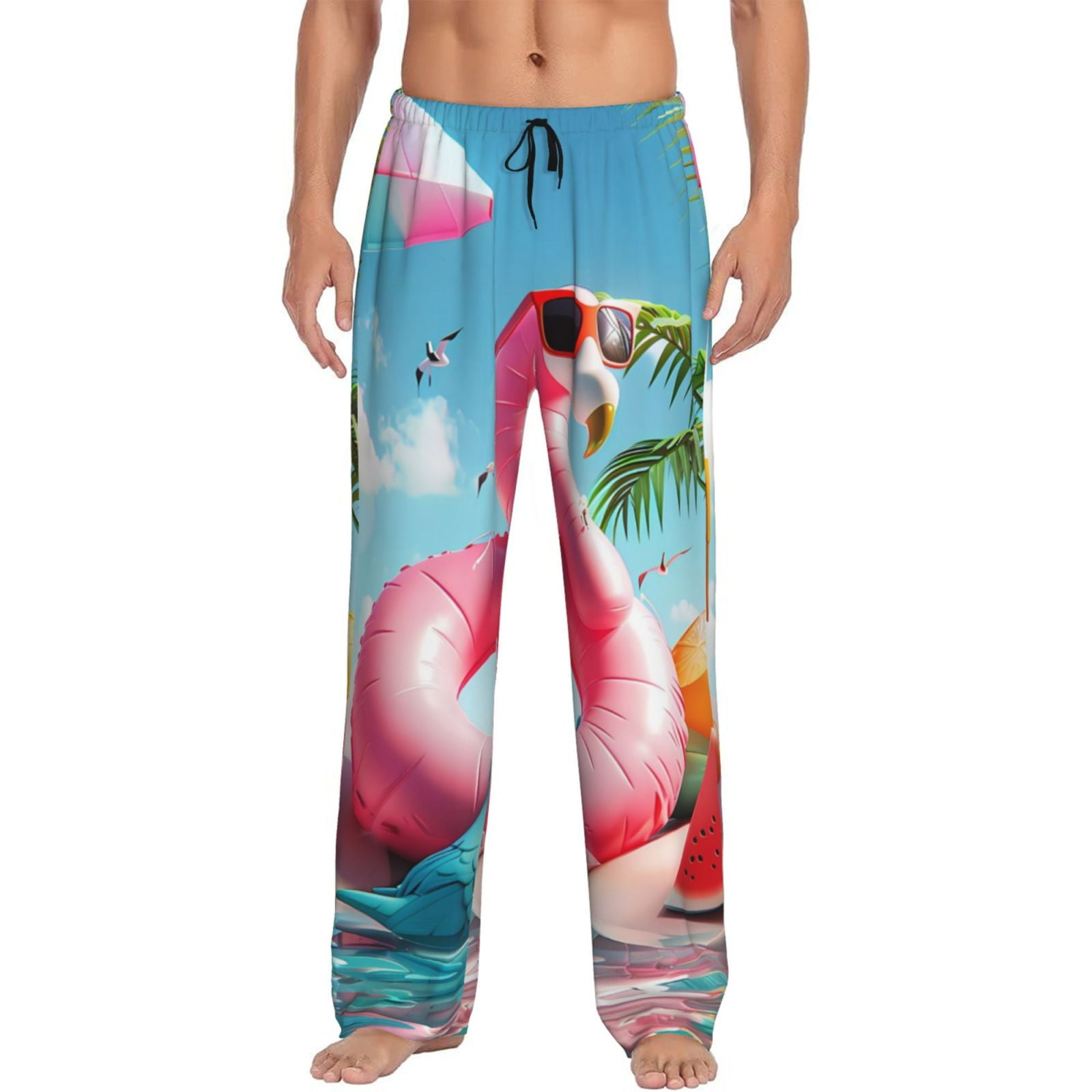 Kdxio Tropical Flamingo Pool Float Print Men's Sleep Pajama Pant Lounge ...