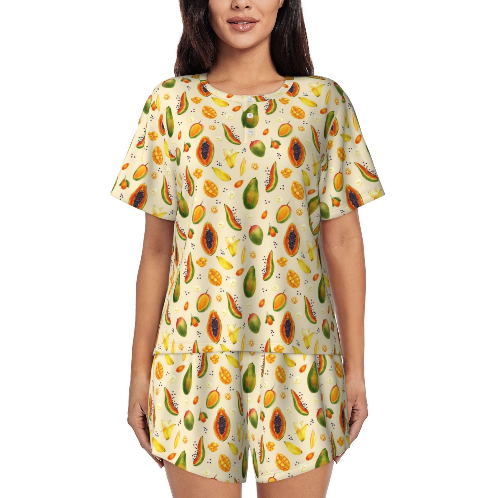 Kdxio Tropical Fruits Print Pajamas Sets for Women Short-Sleeved Pjs ...