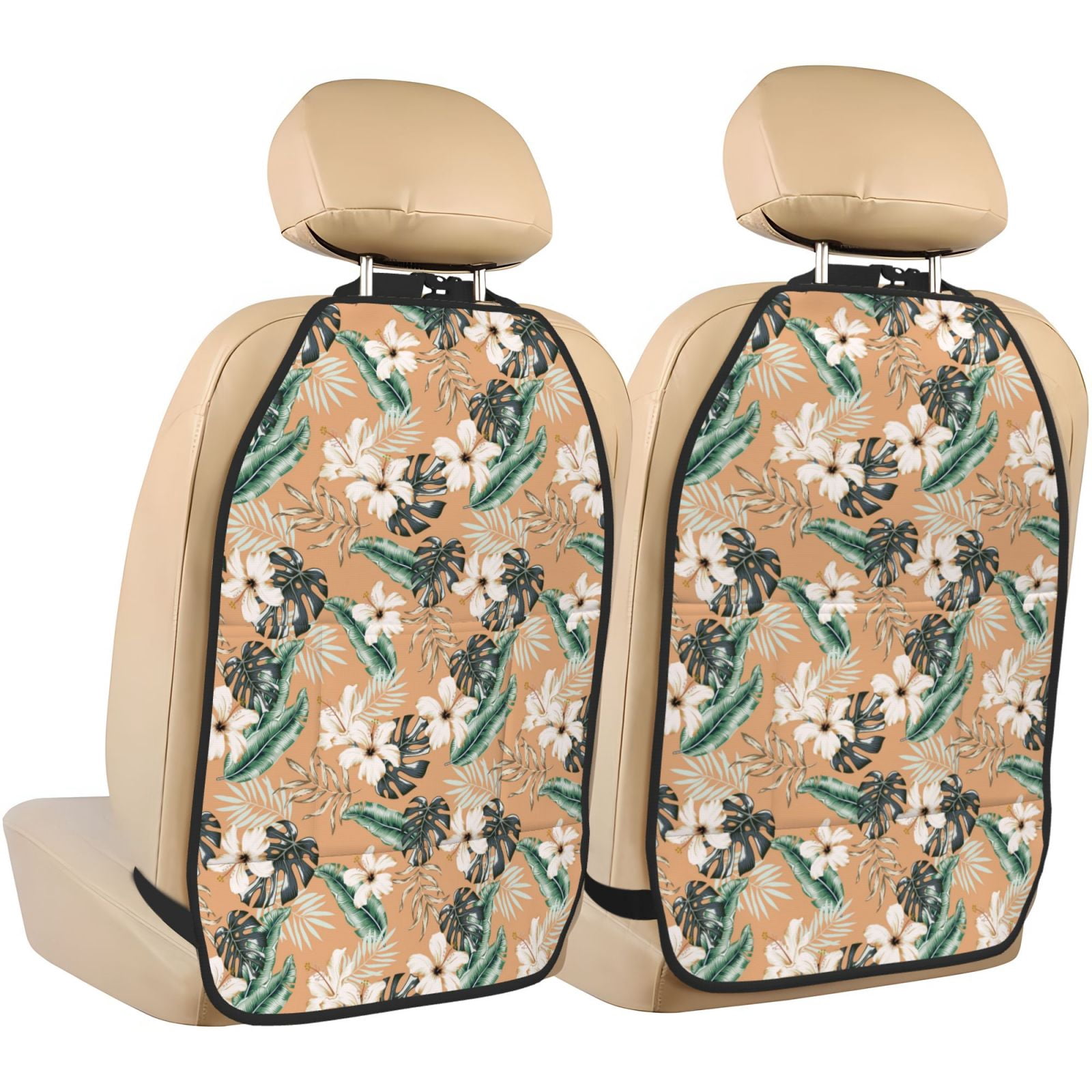 Kdxio Tropical Leaves Flower Print 2 Pack Car Kick Mat Seat Cover Back ...