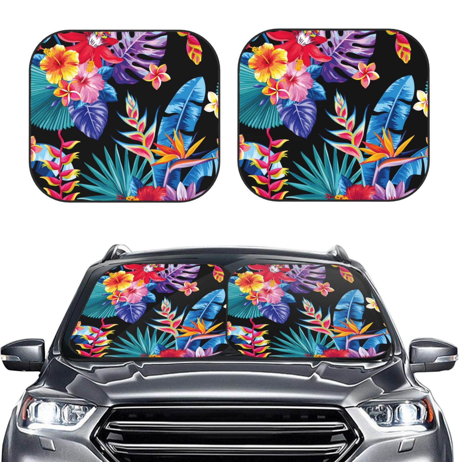 Kdxio Tropical Palm Leaves Print 2-Piece Sun Shade Front Windshield ...