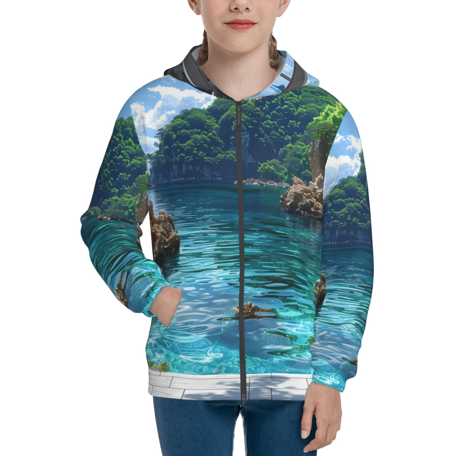 Kdxio Tropical Paradise Window View Pattern Kids Boys Girls Zip Up ...