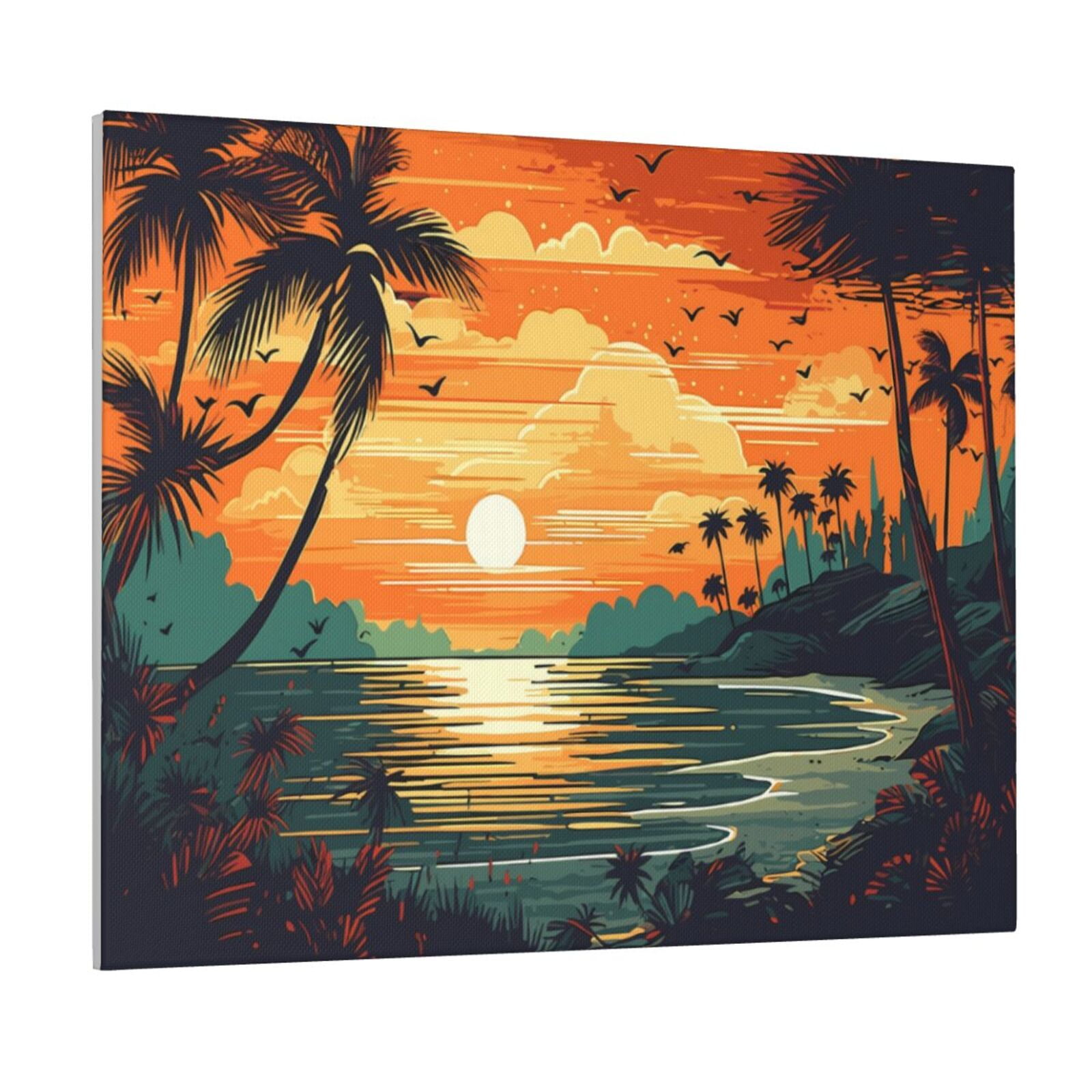 Kdxio Tropical Sunset Paradise Pattern Canvas Wall Art for Living Room ...