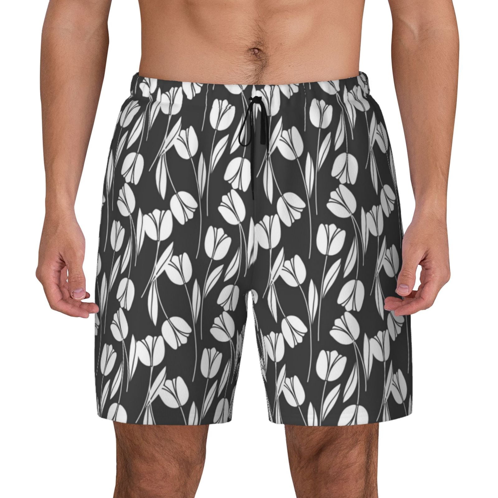 Kdxio Tulips Flowers Print Men's Swim Trunks with Compression Liner 7 ...
