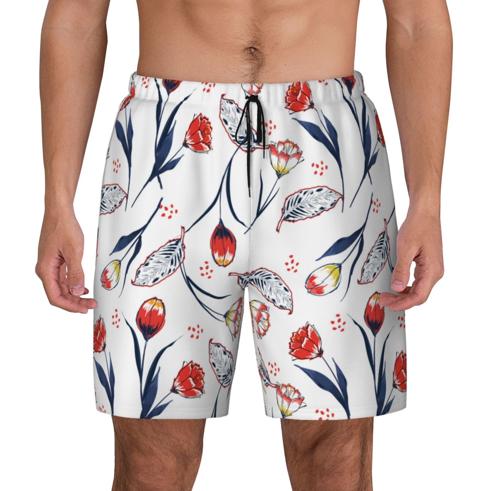 Kdxio Tulips Flowers Print Mens Swim Trunks With Compression Liner 7