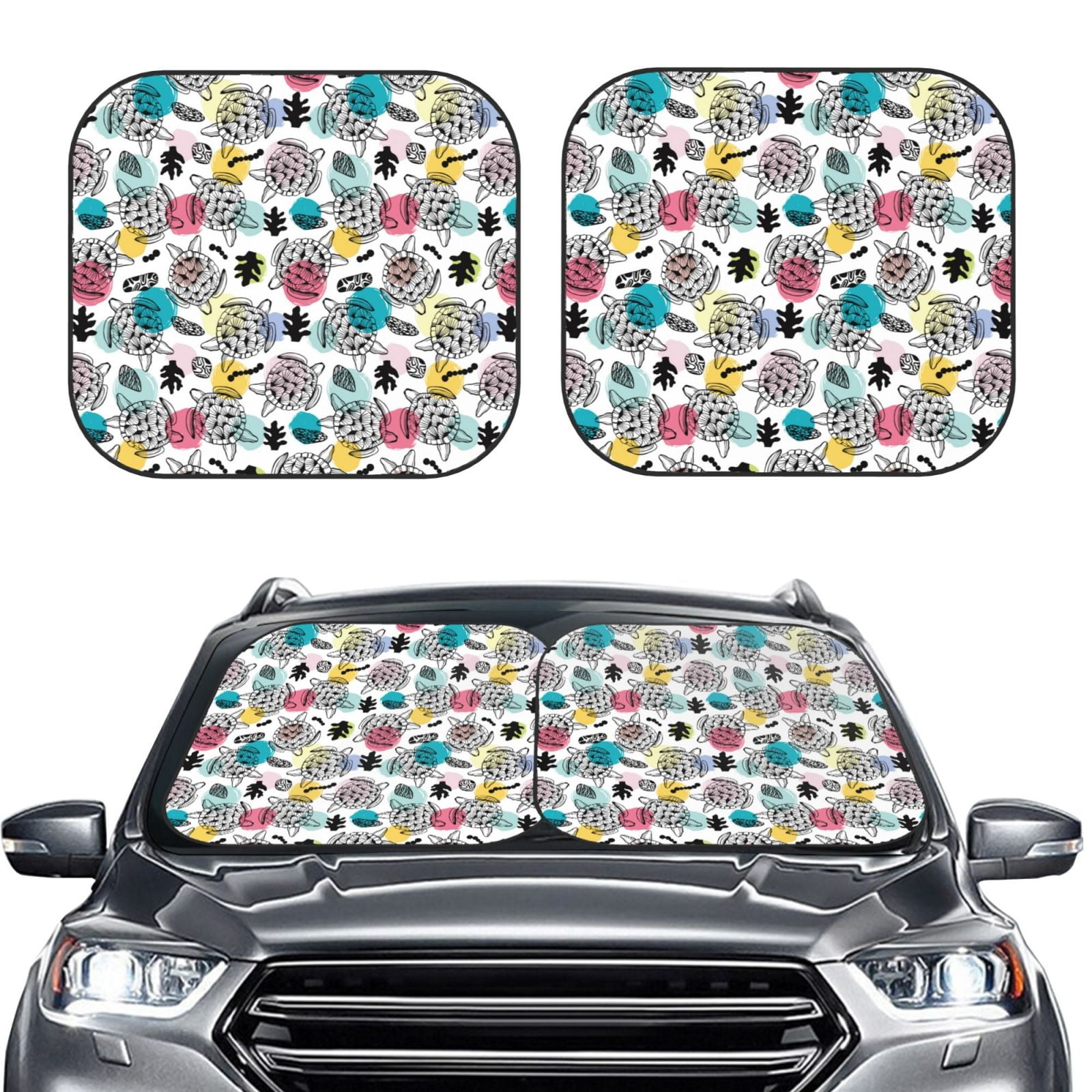 Kdxio Turtle Print 2-Piece Sun Shade Front Windshield - Foldable Car ...