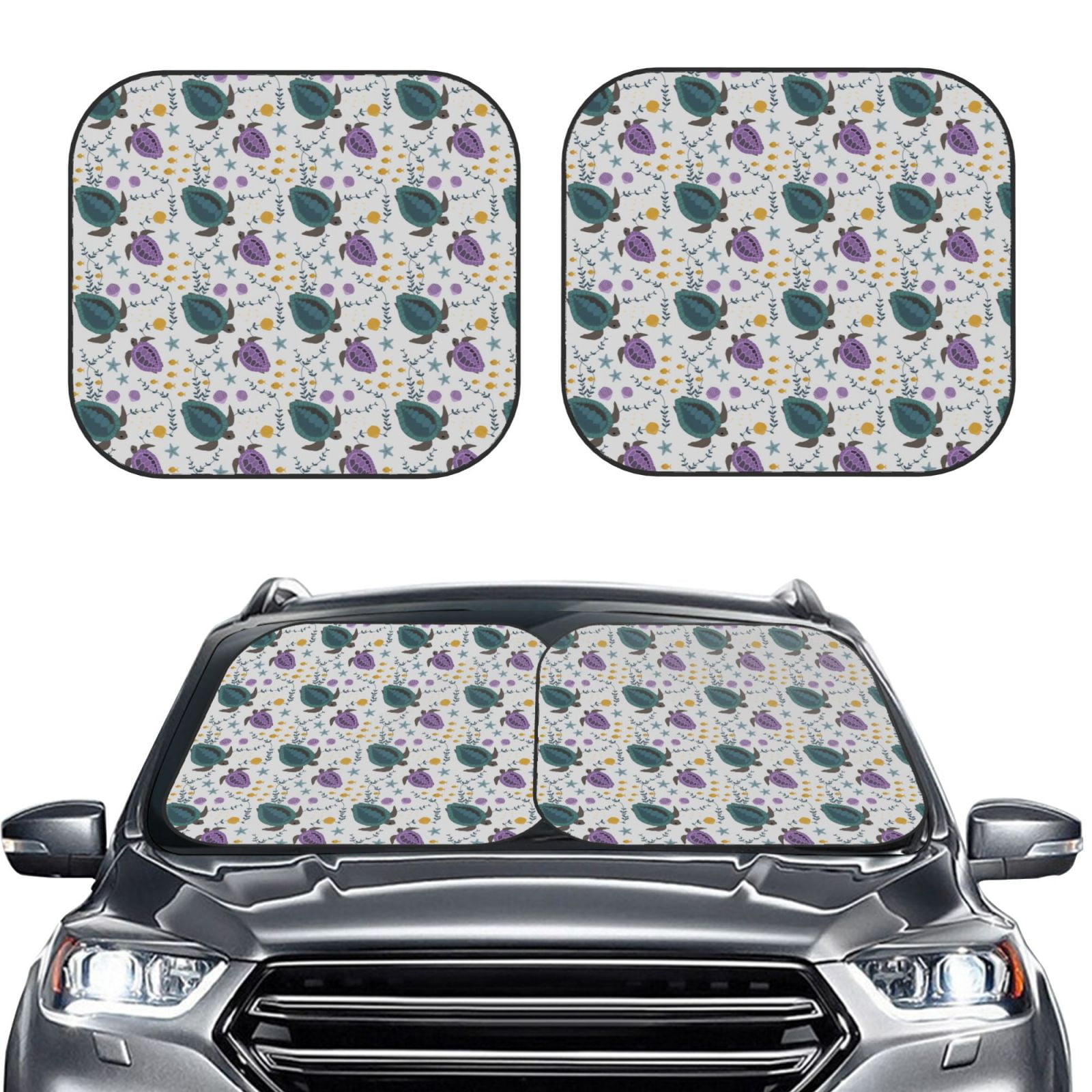 Kdxio Turtle Print 2-Piece Sun Shade Front Windshield - Foldable Car ...