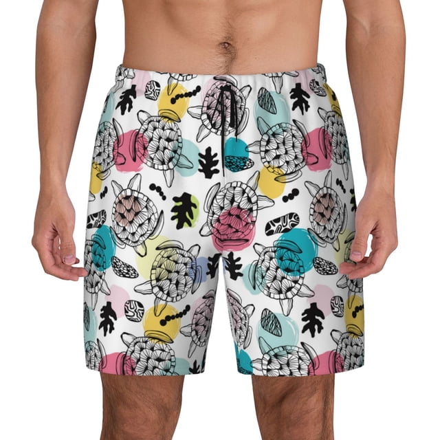 Kdxio Turtle Print Men's Swim Trunks with Compression Liner 7 Inch ...