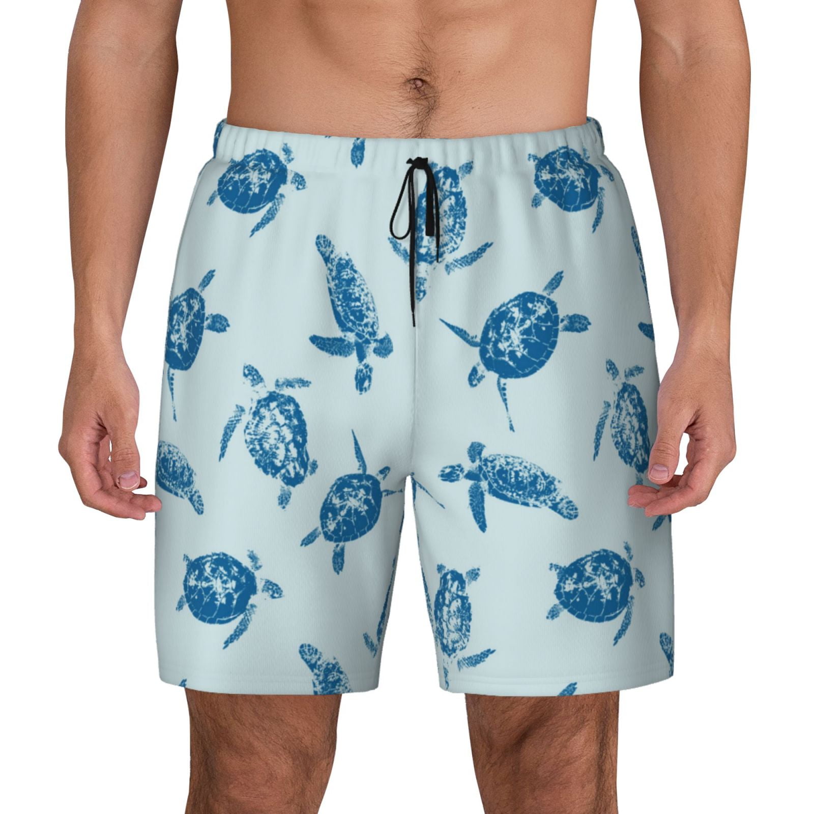 Kdxio Turtle Print Mens Swim Trunks With Compression Liner 7 Inch