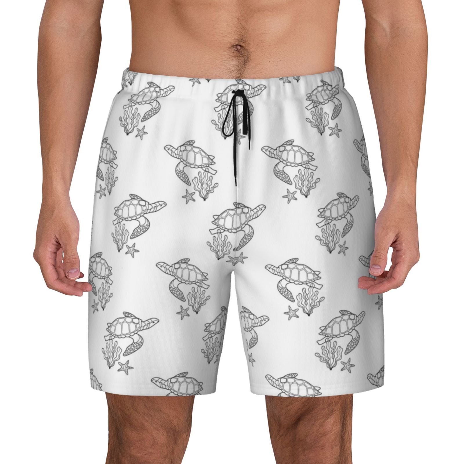 Kdxio Turtle Print Mens Swim Trunks With Compression Liner 7 Inch