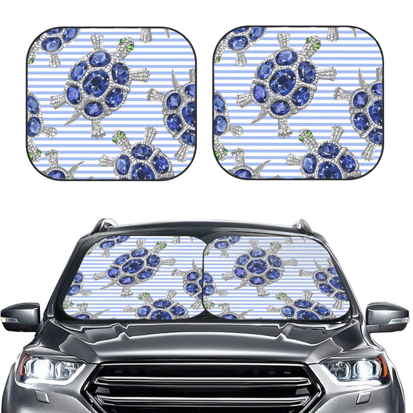 Kdxio Turtle With Blue Stones Print 2-Piece Sun Shade Front Windshield ...