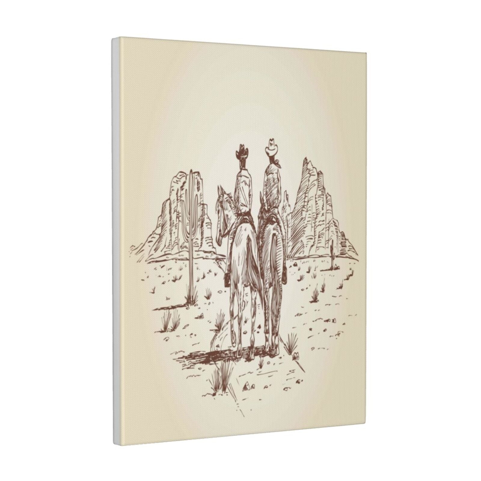 Kdxio Two Cowboys Riding Horses In The Desert Pattern Canvas Wall Art ...